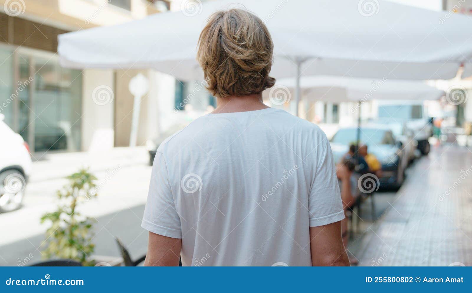 Young Blond Man Standing on Back View at Street Stock Photo - Image of ...