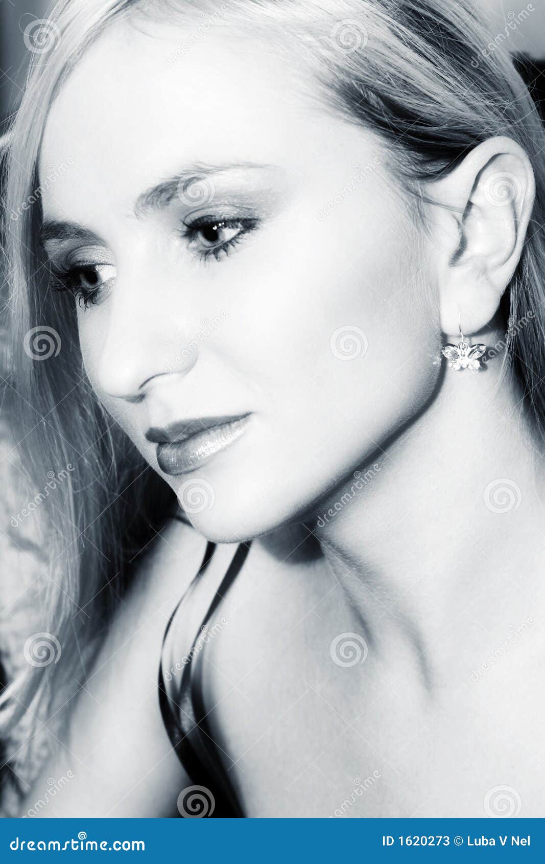 Young Blond Woman in Blue Sepia Stock Image - Image of blond, beauty ...