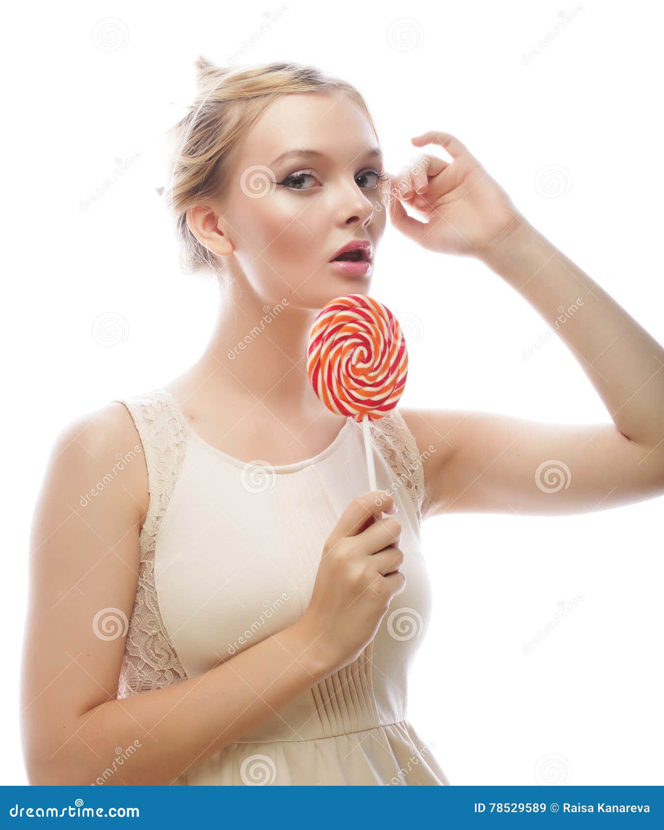Young Blond Woman with Candy Stock Image - Image of goody, lollipop ...
