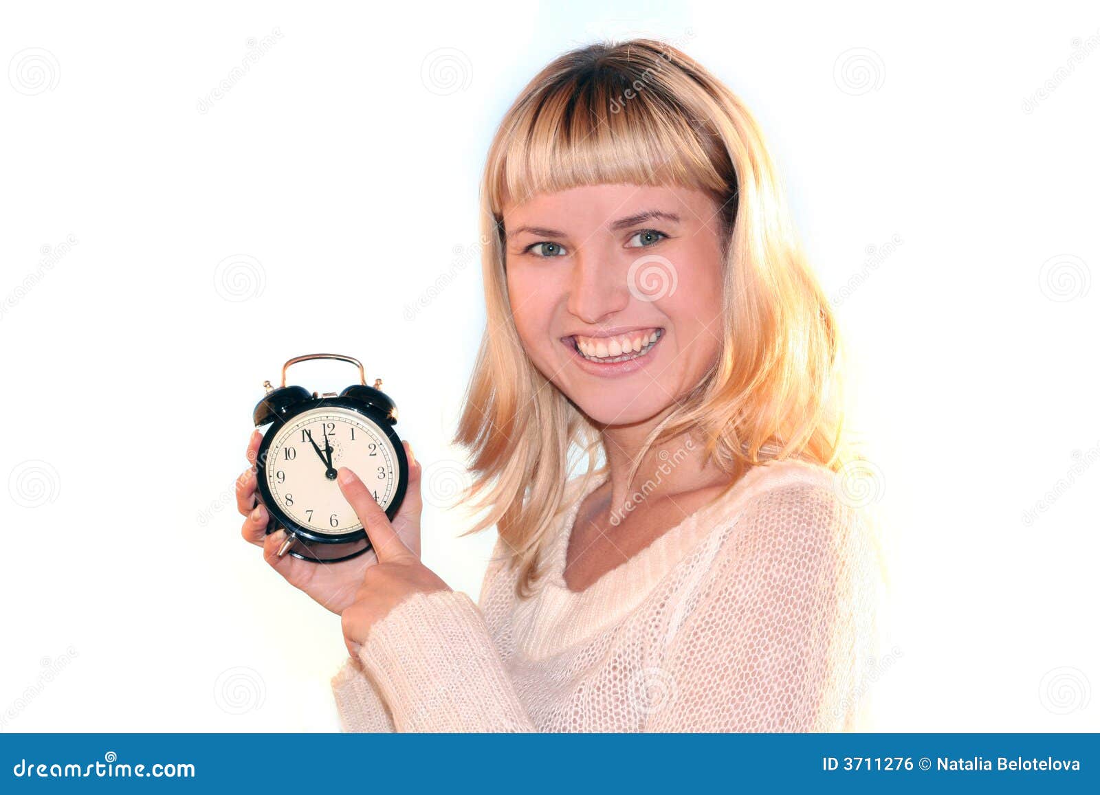 Young Blond Woman with Clock Stock Photo - Image of seasonal ...