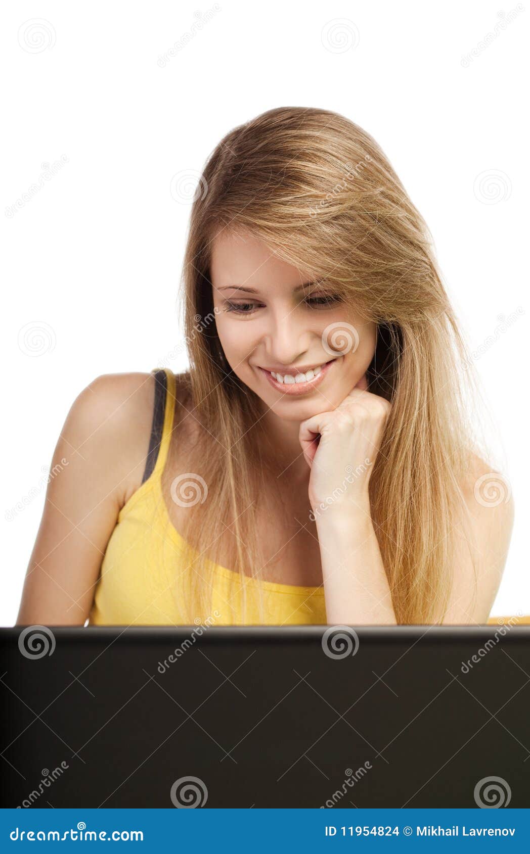 Young Blond Woman with Computer Stock Photo - Image of beautiful ...