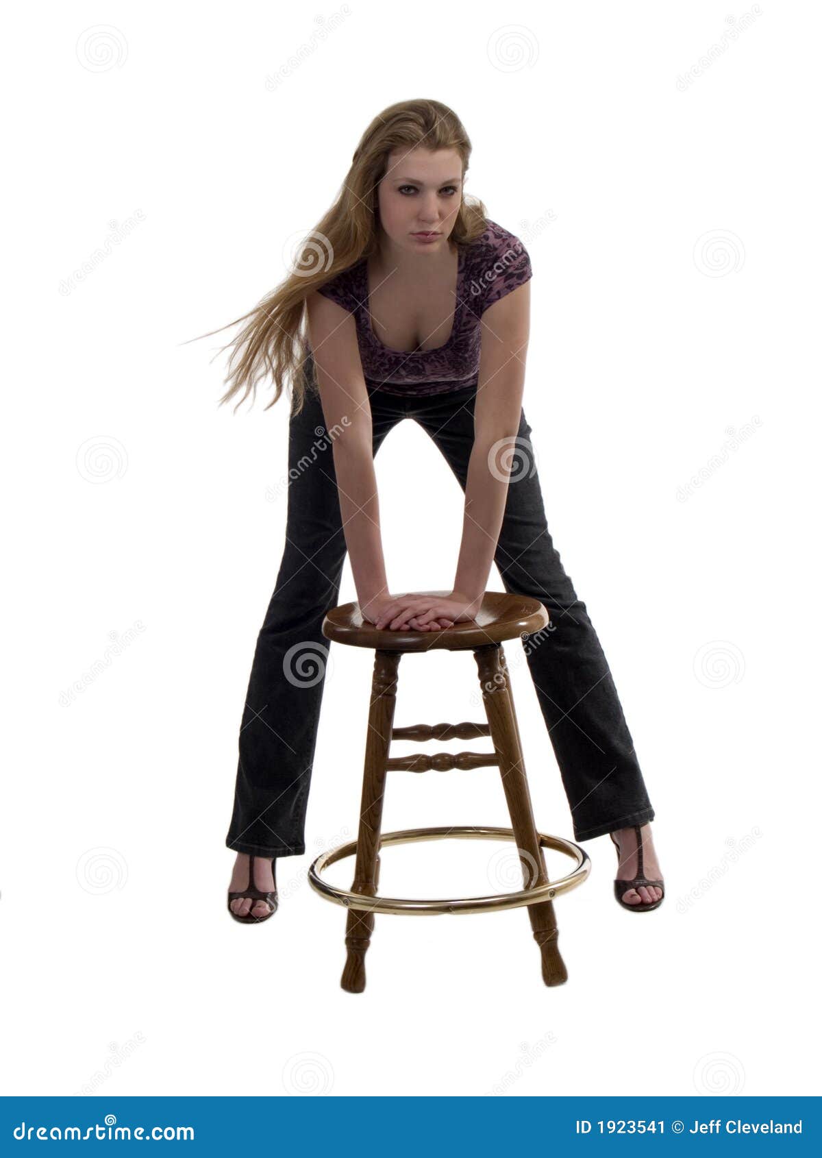 Young Blond Woman Leaning on Stool Stock Image - Image of young, lady ...