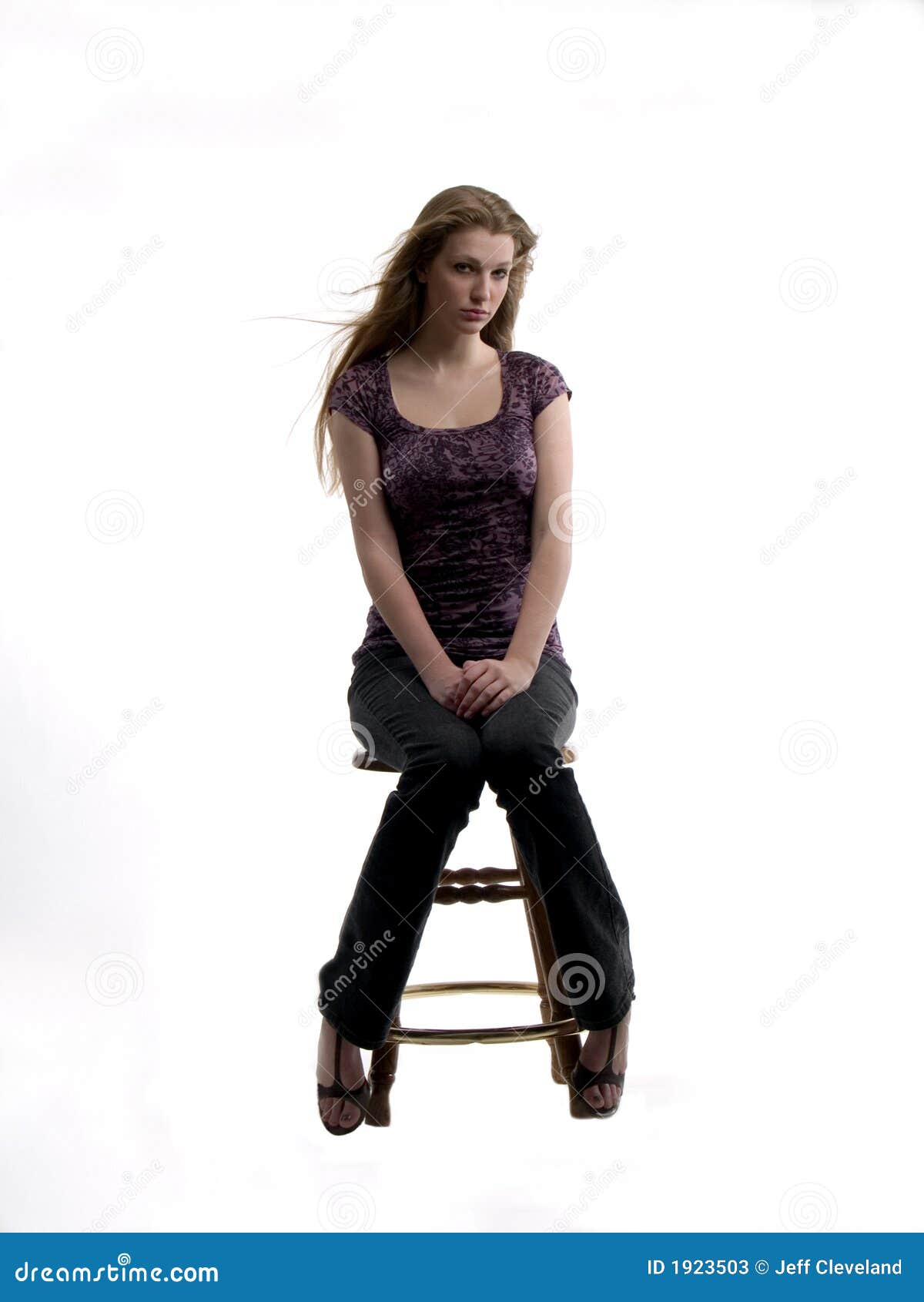 Young Blond Woman Sitting on a Stool Stock Image - Image of young, lady ...