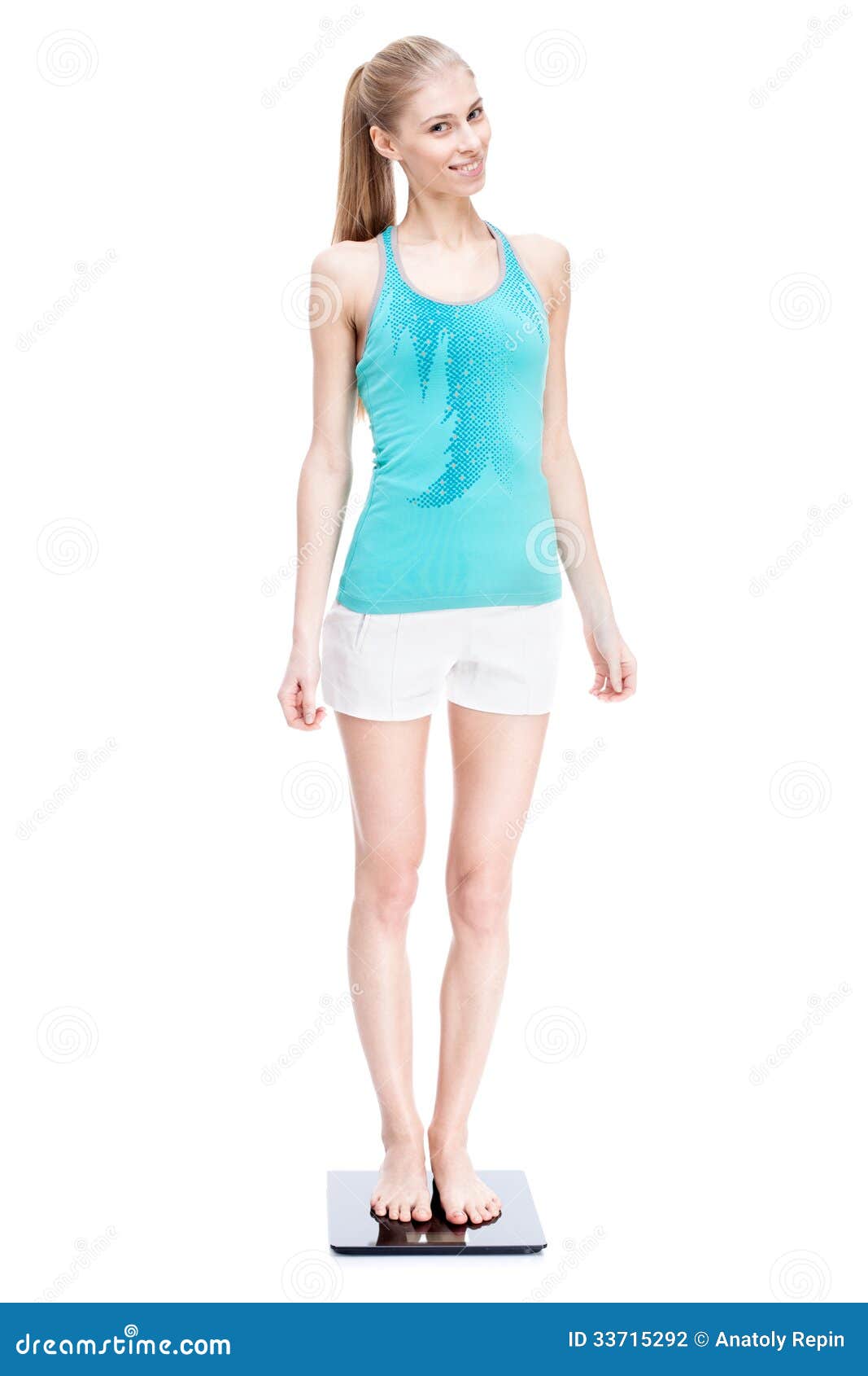 Young Blond Woman Standing on Scales Stock Photo - Image of cheerful ...