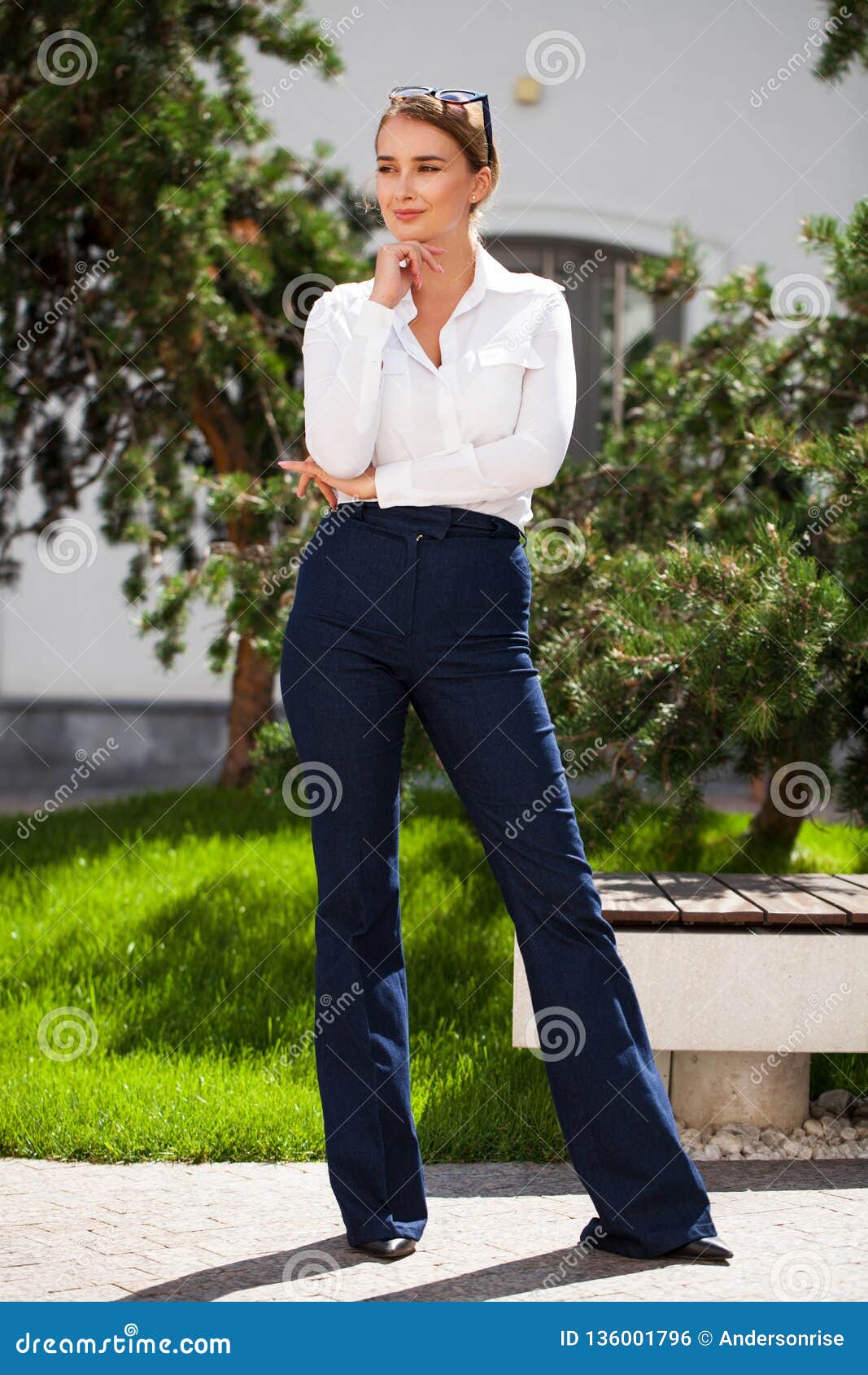 Young Blonde Business Woman in Blue Jeans and White Shirt Stock Photo ... Young Blonde Business Woman in Blue Jeans and White Shirt Stock Photo ...