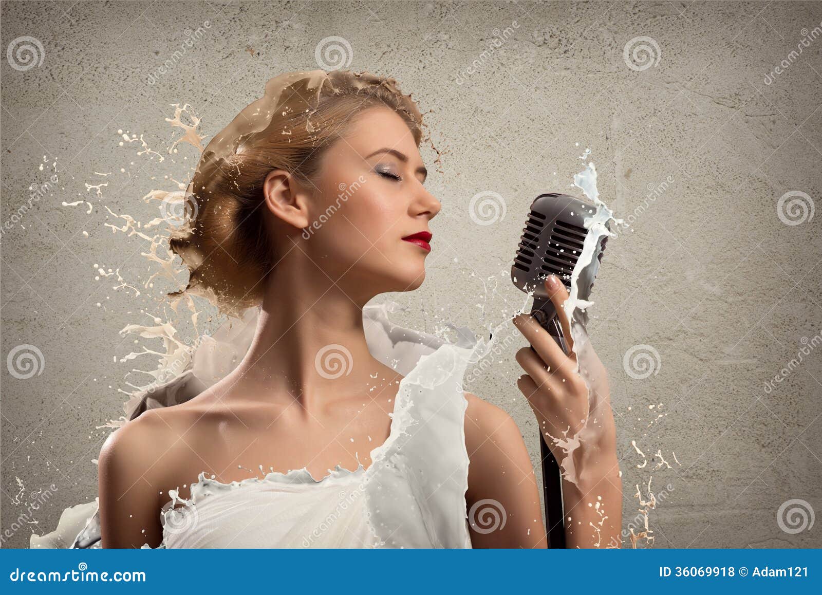 Young Blonde Female Singer with Microphone Stock Photo - Image of live ...