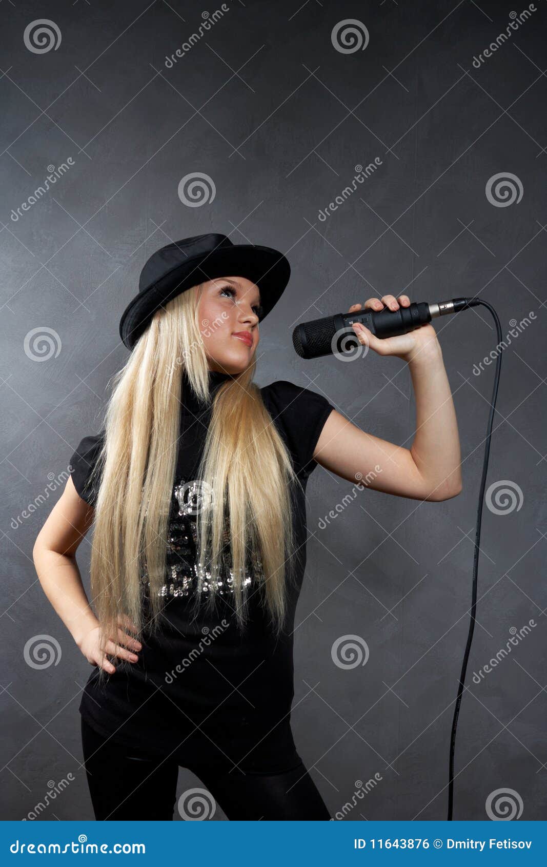 Young Blonde Girl with Microphone Stock Photo - Image of beautiful ...