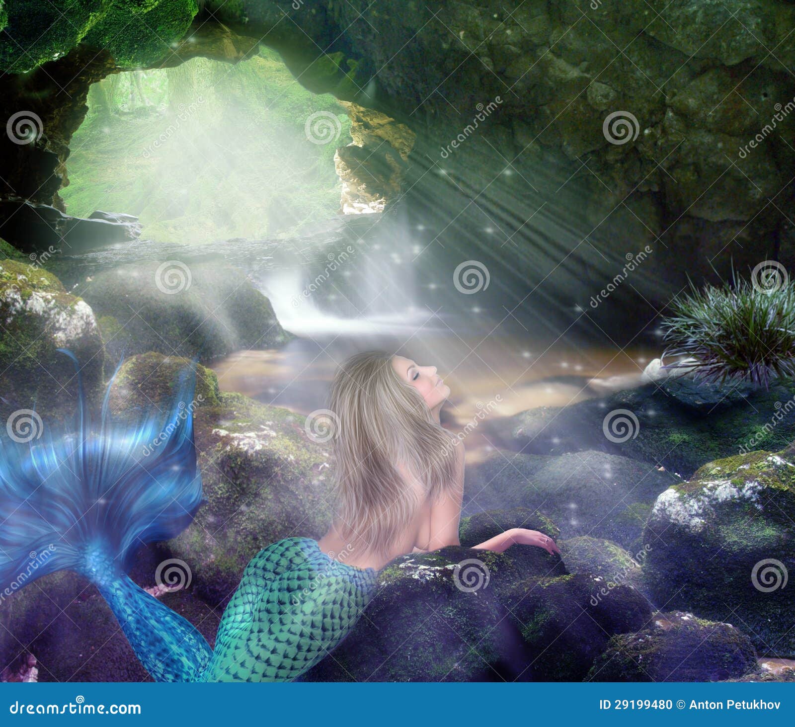 Young blonde mermaid stock illustration. Illustration of cave - 29199480