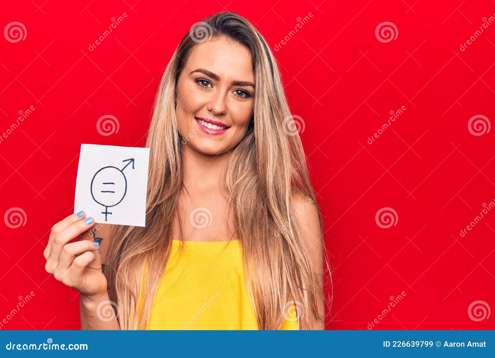Young Blonde Woman Asking For Sex Discrimination Holding Paper With