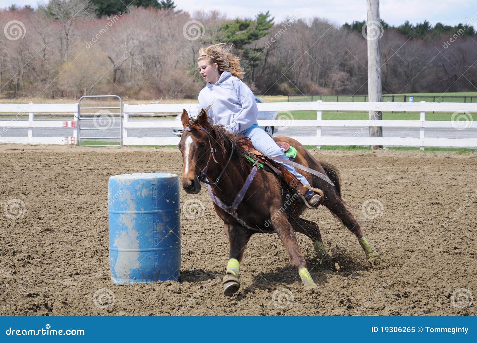 Young Blonde Woman Barrel Racing Stock Image - Image of sport, barrel ...