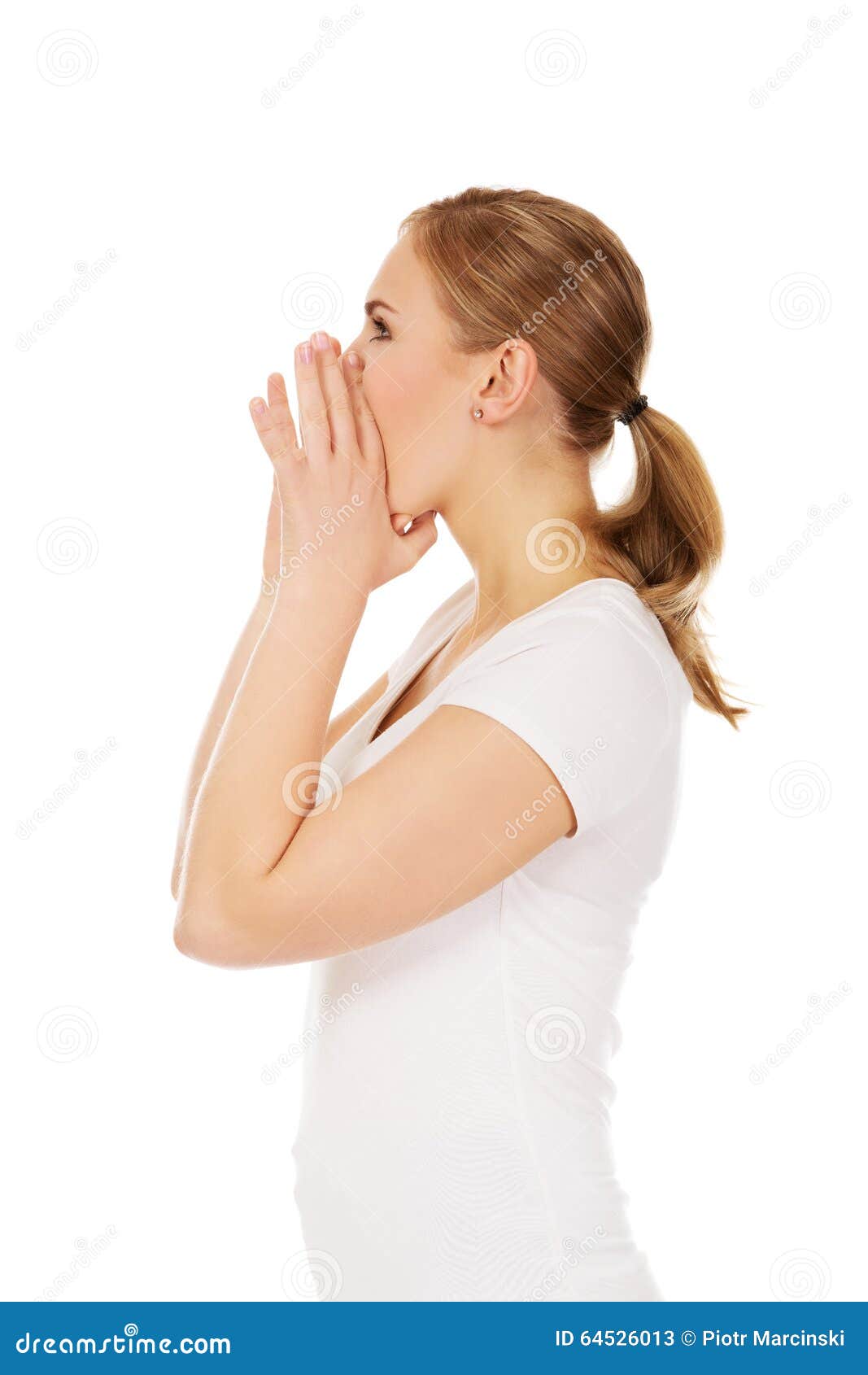 Young Blonde Woman Calling Someone Stock Image - Image of positive ...