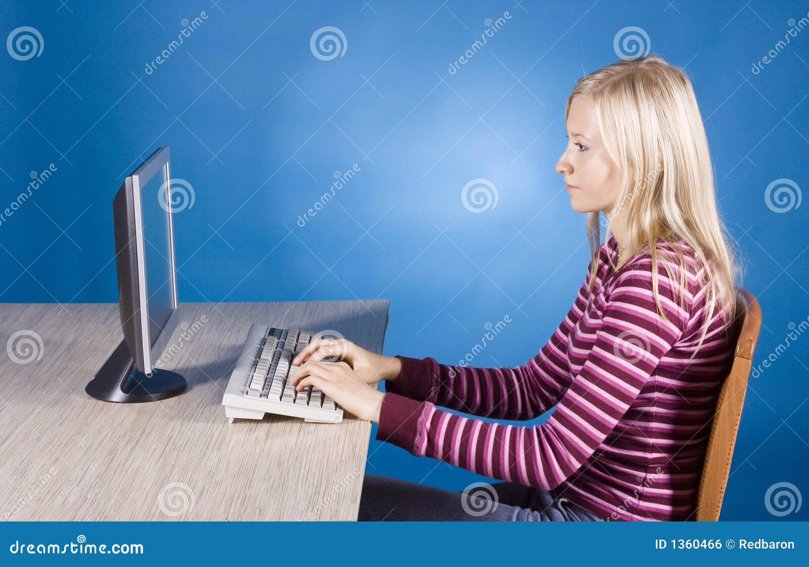 Young Blonde Woman at the Computer Stock Photo - Image of business ...