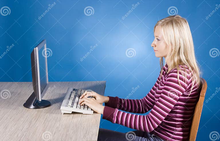 Young Blonde Woman at the Computer Stock Photo - Image of business ...