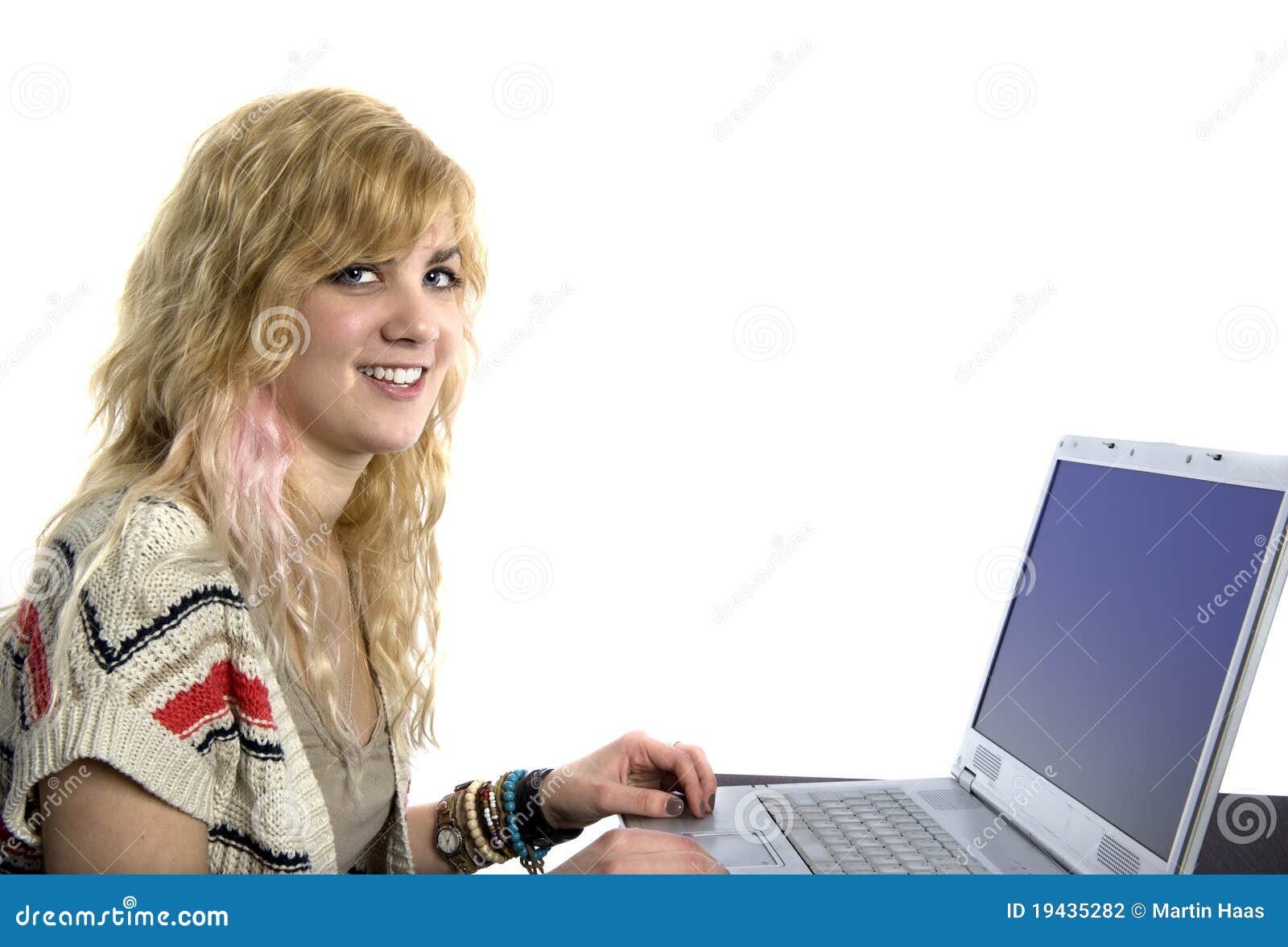 Young Blonde Woman at Laptop Computer Stock Photo - Image of computer ...