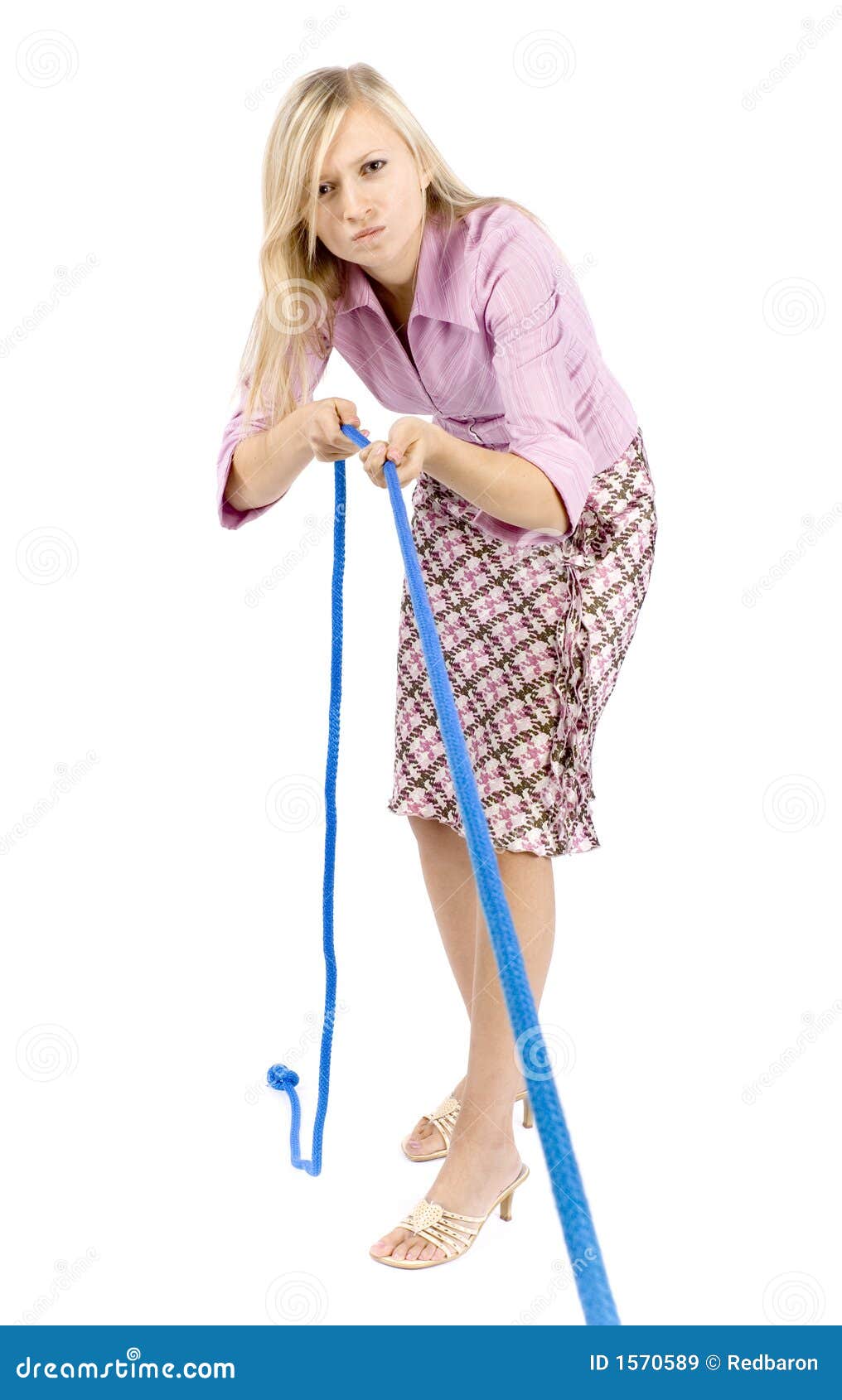Young Blonde Woman Pulling Rope Stock Image - Image of beauty, rope ...