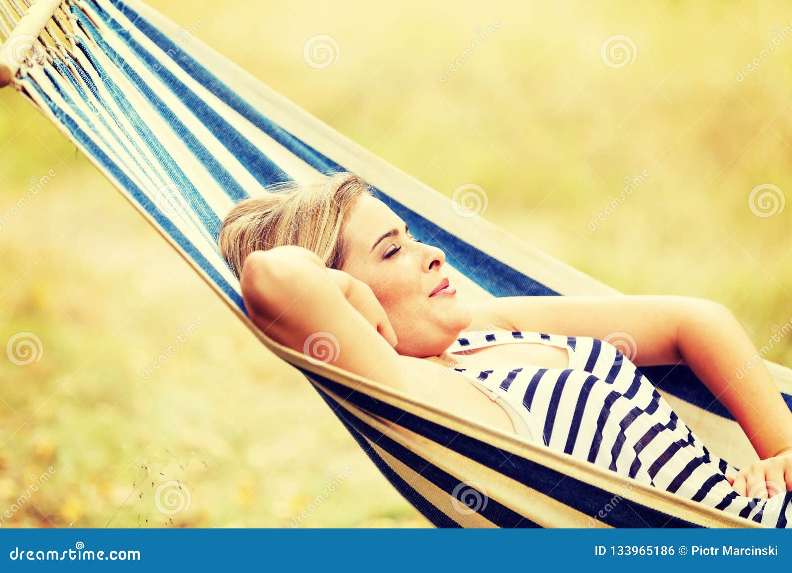 Young Blonde Woman Resting on Hammock Stock Photo - Image of nature ...