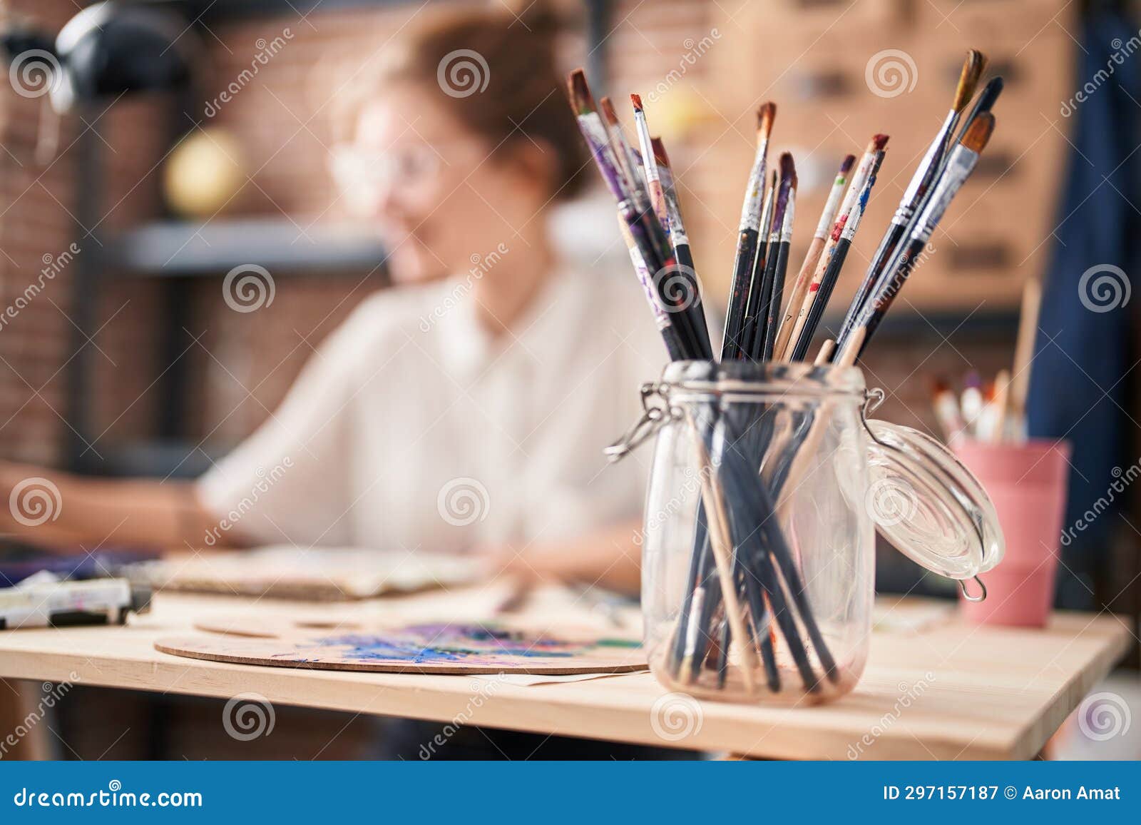 Young Blonde Woman Smiling Confident Drawing on Notebook at Art Studio ...