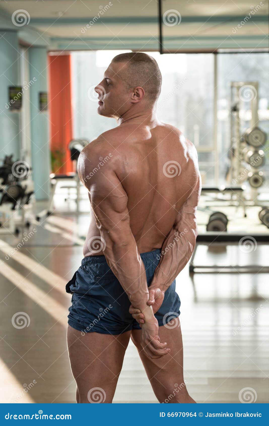 Young Bodybuilder Flexing Triceps Stock Photo - Image of adult ...