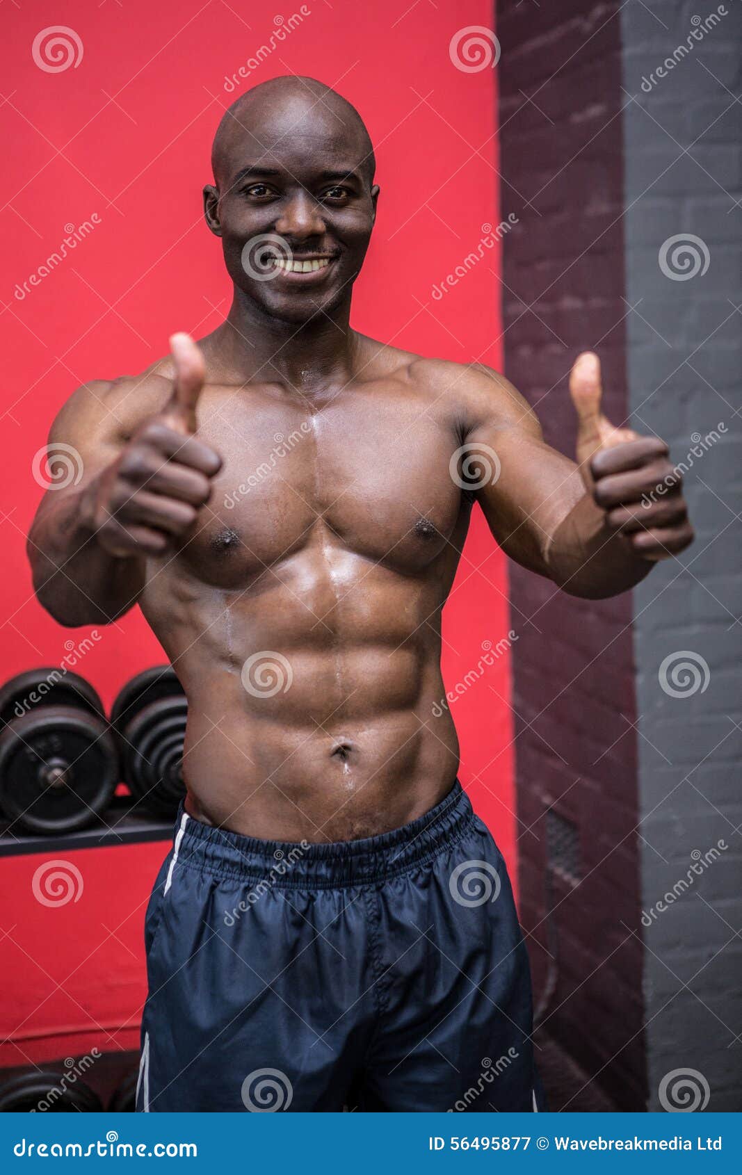 Bodybuilder Man Standing In Side Chest Pose In Gym. Stock Image ...