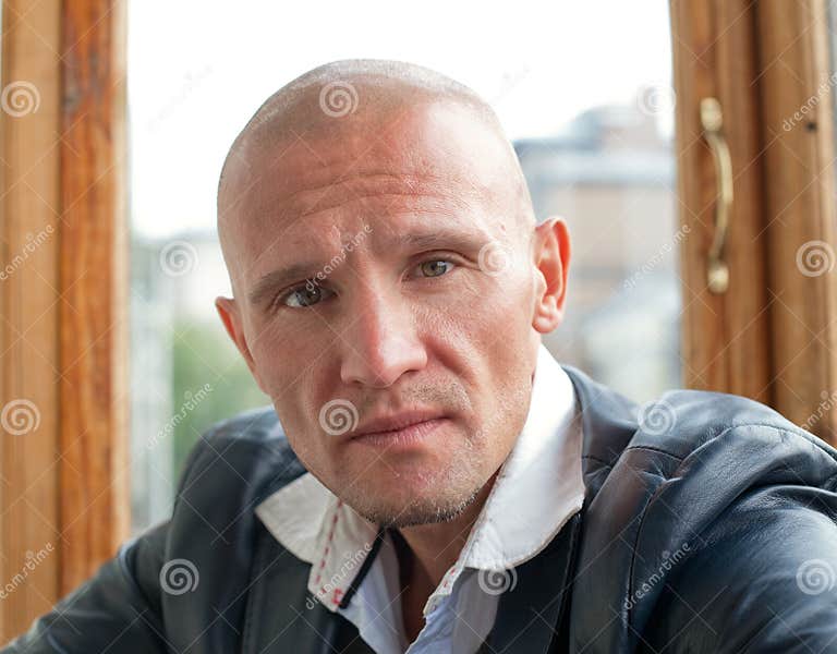 Young bold man stock photo. Image of closeup, grin, courageous - 16129148