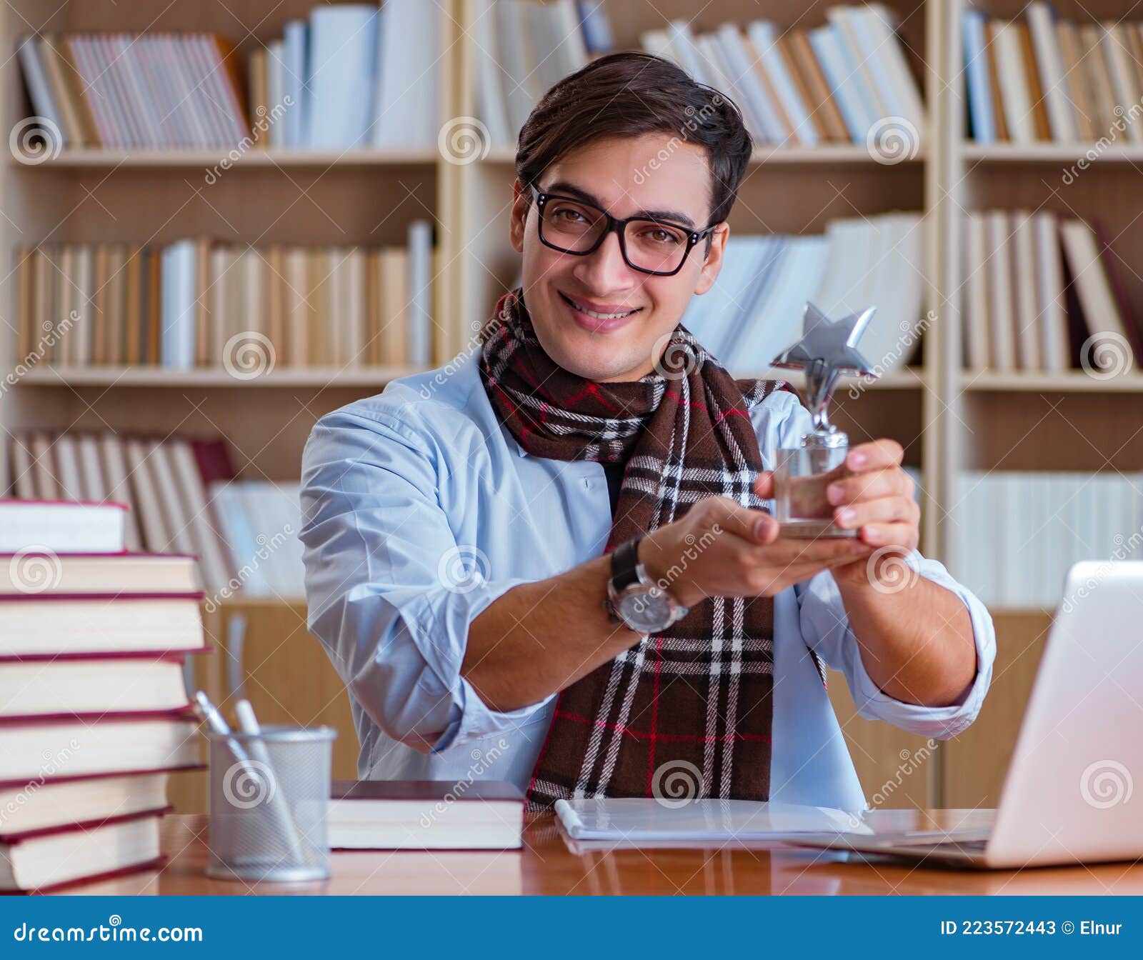 Young Book Writer Writing in Library Stock Image - Image of desk ...