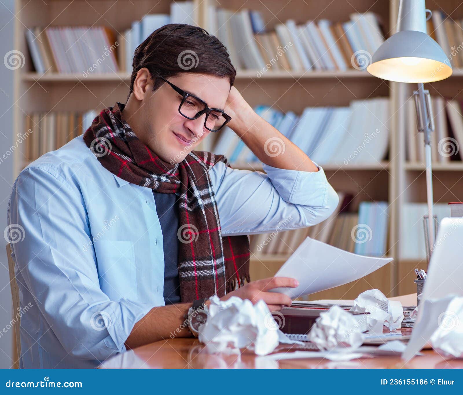 Young Book Writer Writing in Library Stock Photo - Image of handsome ...