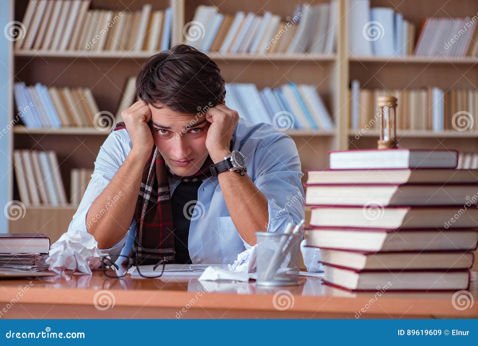 The Young Book Writer Writing in Library Stock Image - Image of ...