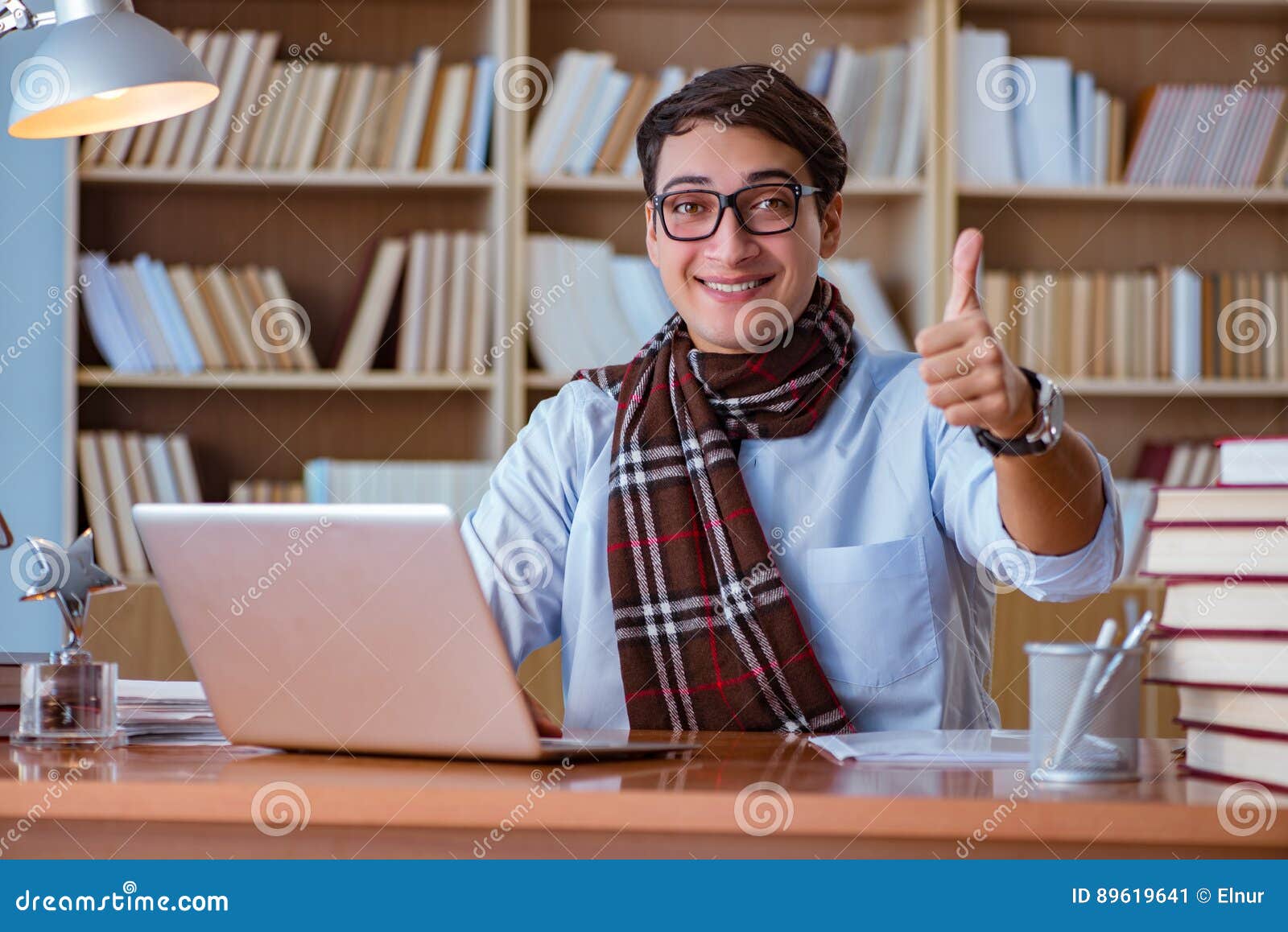 The Young Book Writer Writing in Library Stock Image - Image of male ...