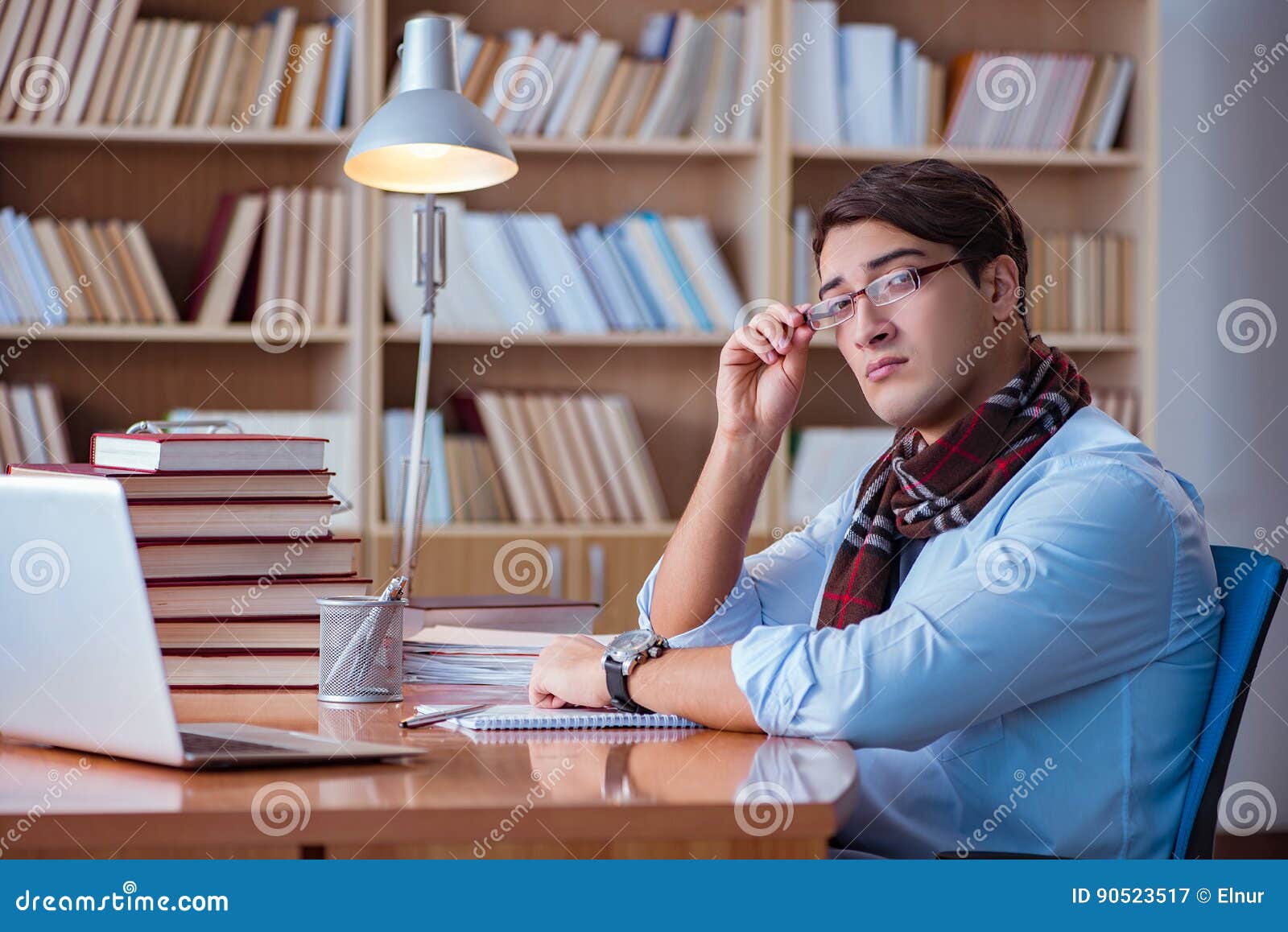 The Young Book Writer Writing in Library Stock Image - Image of ...