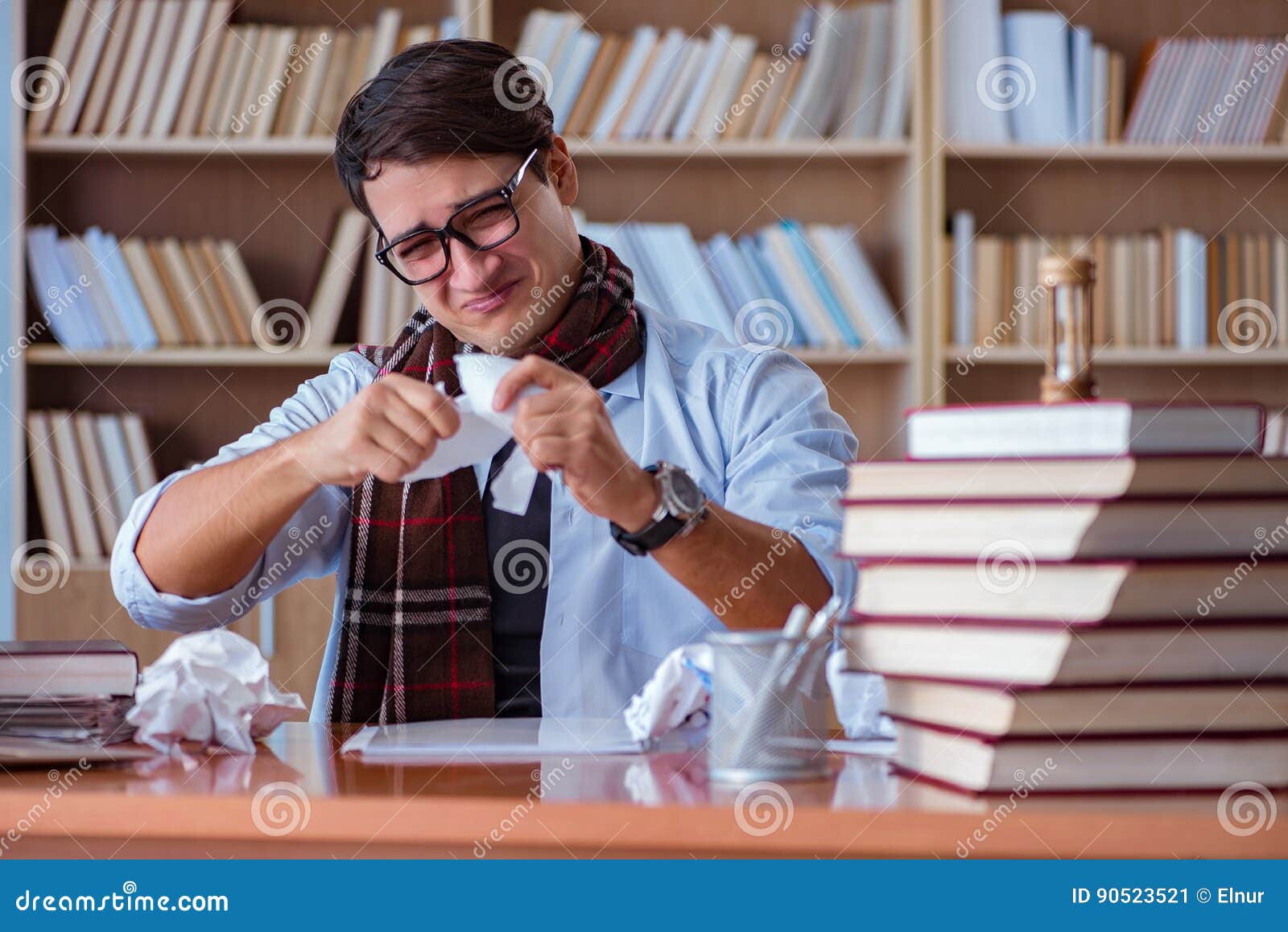 The Young Book Writer Writing in Library Stock Image - Image of ...