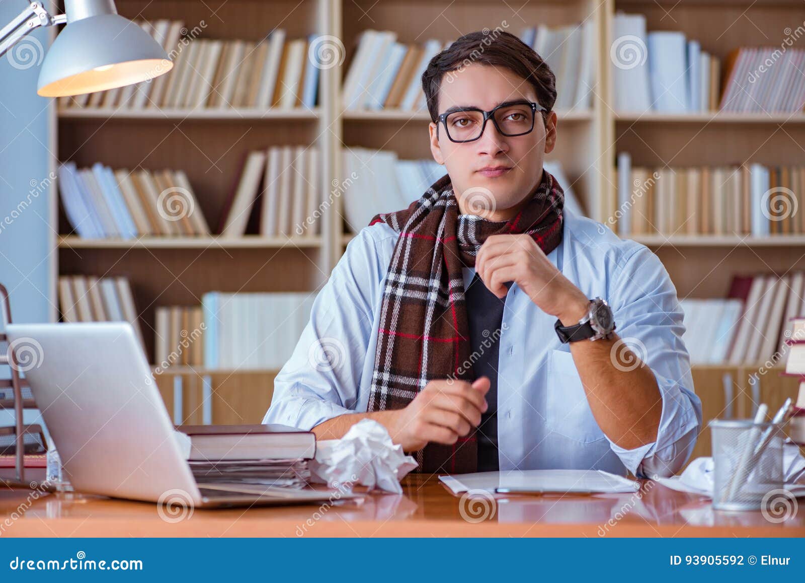 The Young Book Writer Writing in Library Stock Photo - Image of mood ...