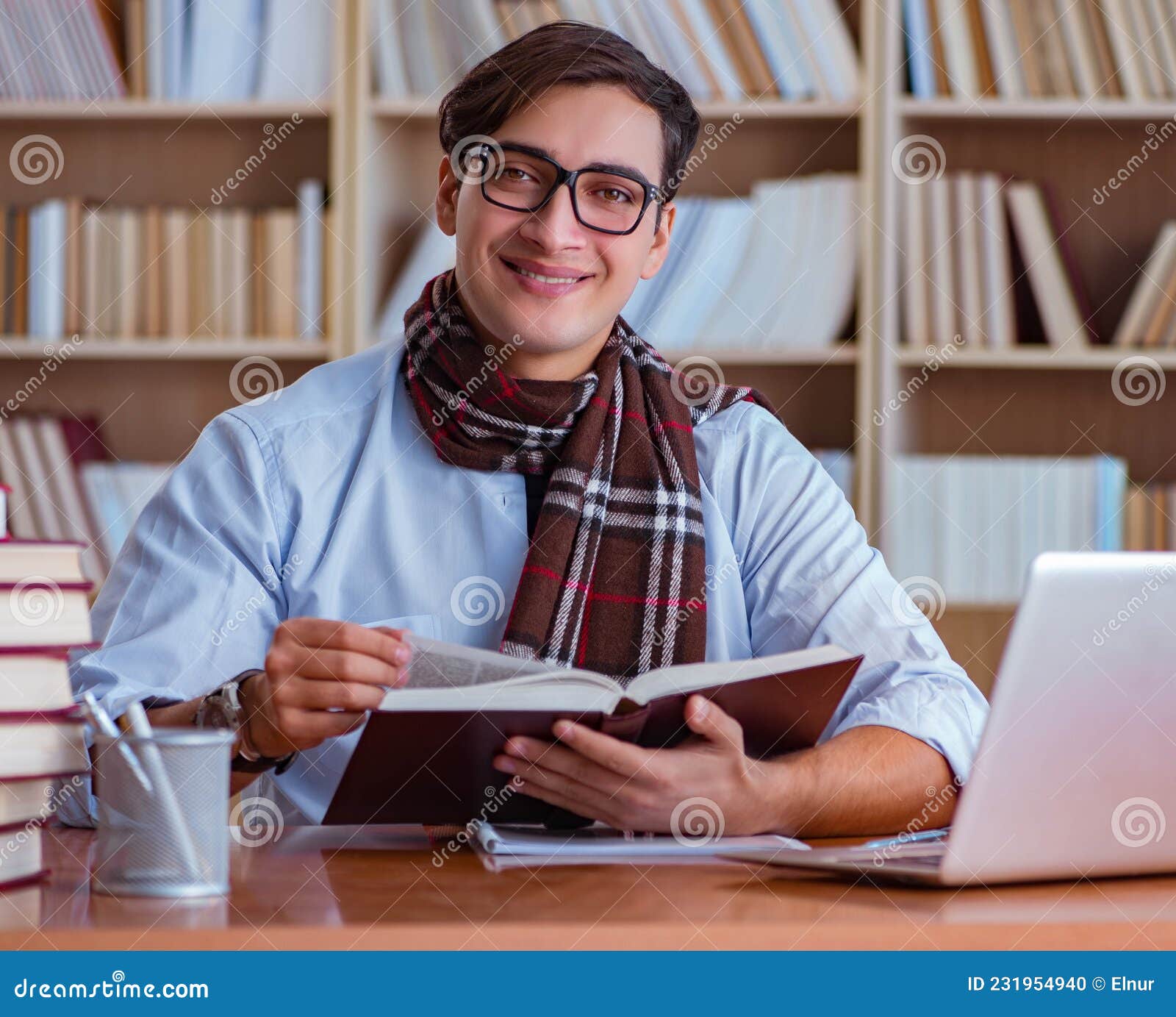 Young Book Writer Writing in Library Stock Photo - Image of male ...