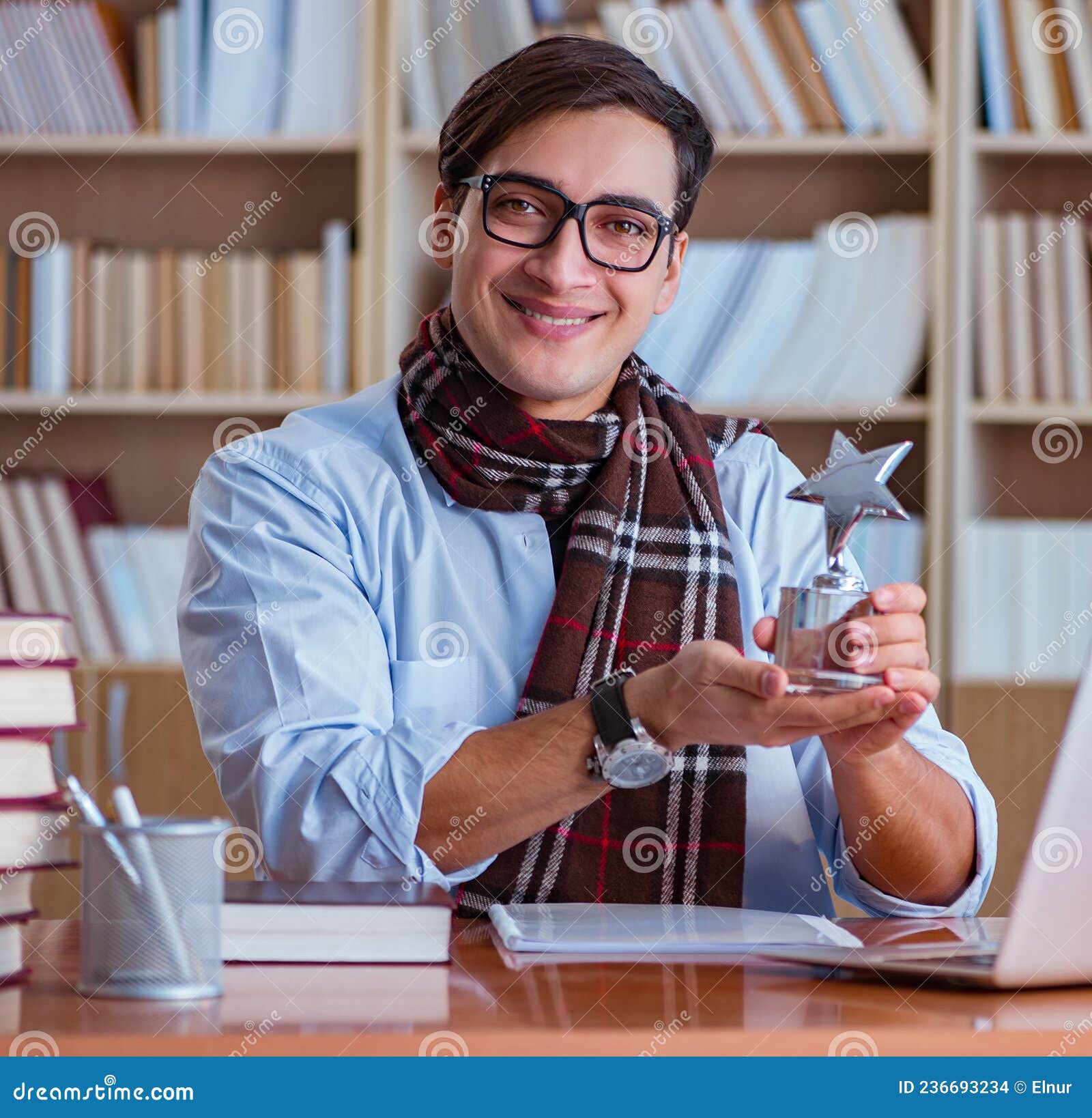 Young Book Writer Writing in Library Stock Photo - Image of journalist ...