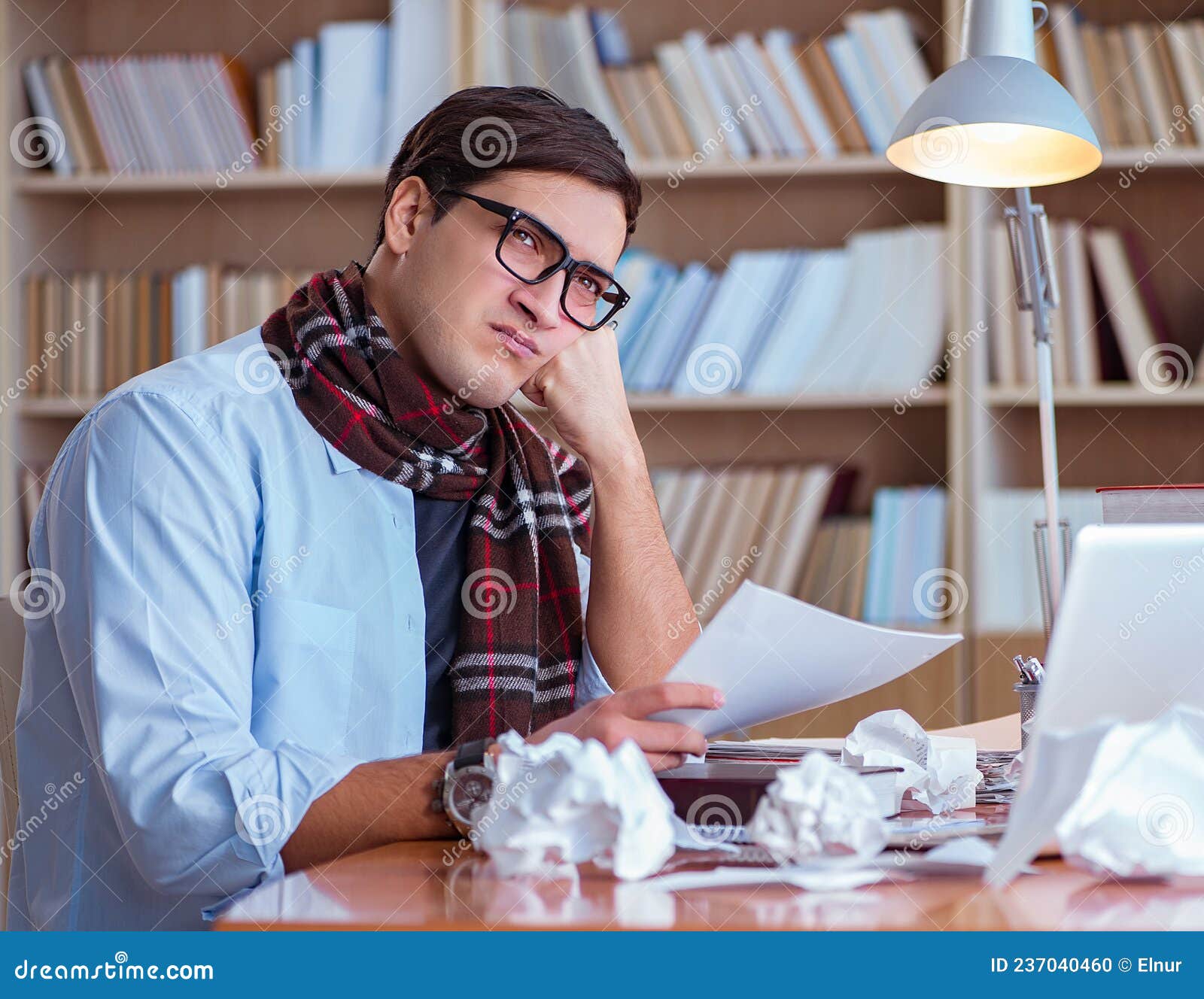 Young Book Writer Writing in Library Stock Photo - Image of library ...