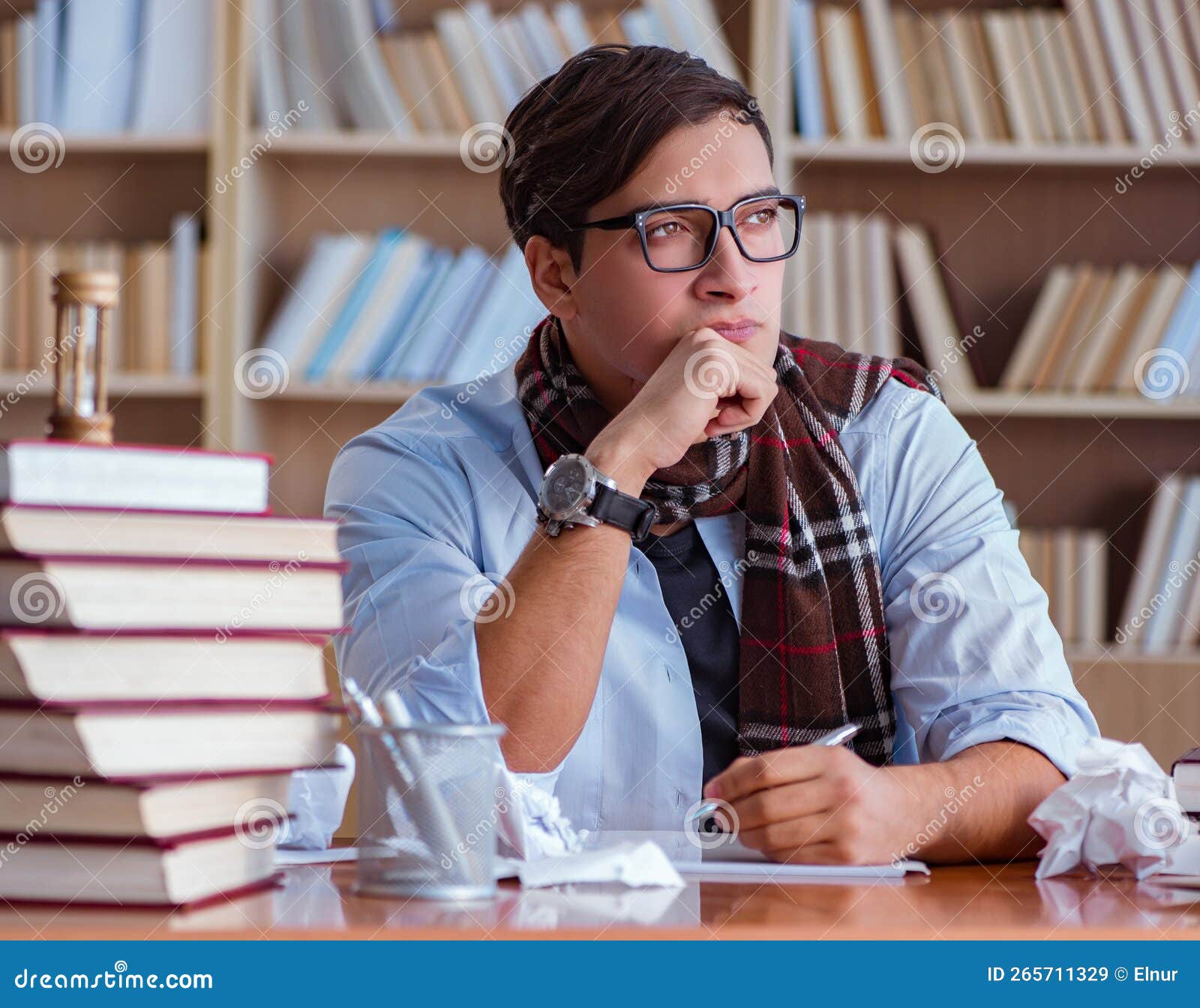 Young Book Writer Writing in Library Stock Image - Image of books ...
