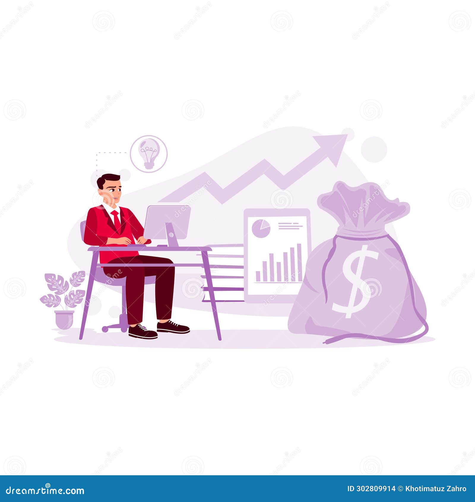 Young Boss Busy with the Computer in the Office, Trying To Solve ...