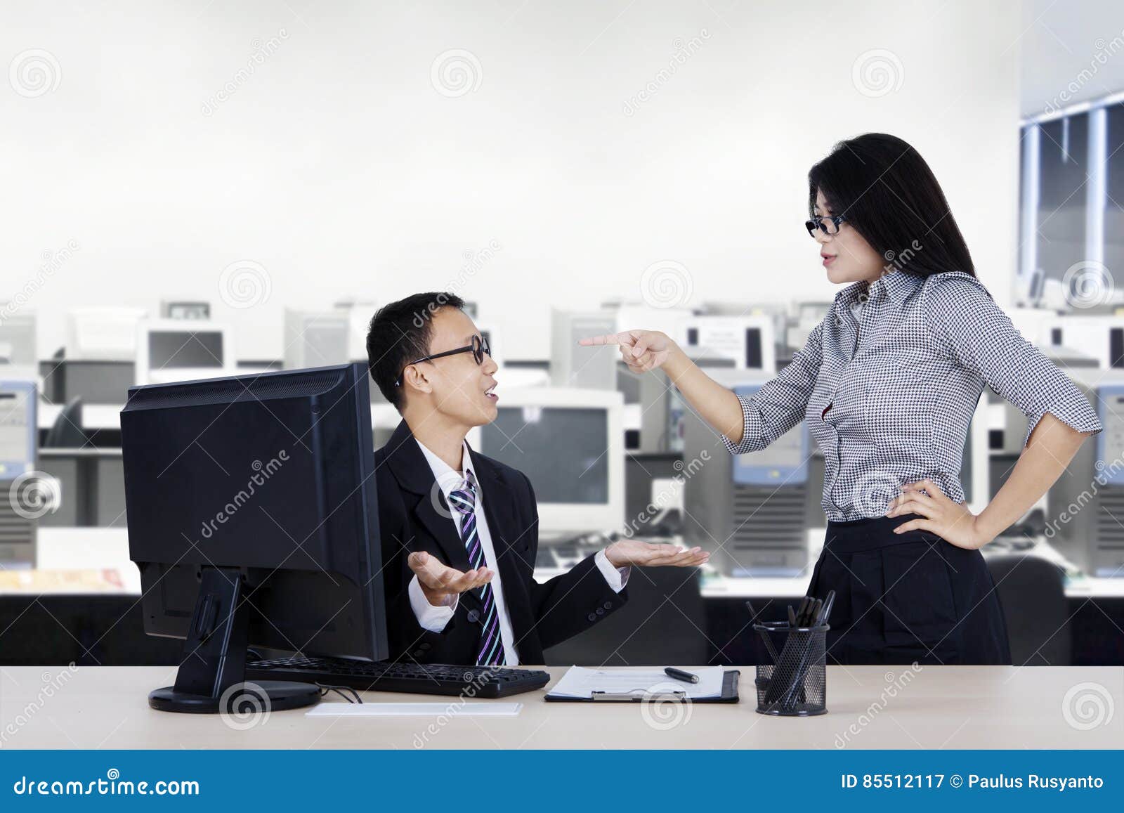 Young Boss Shouting To Her Subordinate Stock Image - Image of angry ...