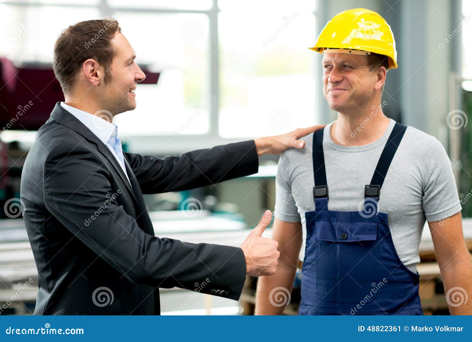 Young Boss and Worker in Factory Stock Image - Image of chef, control ...