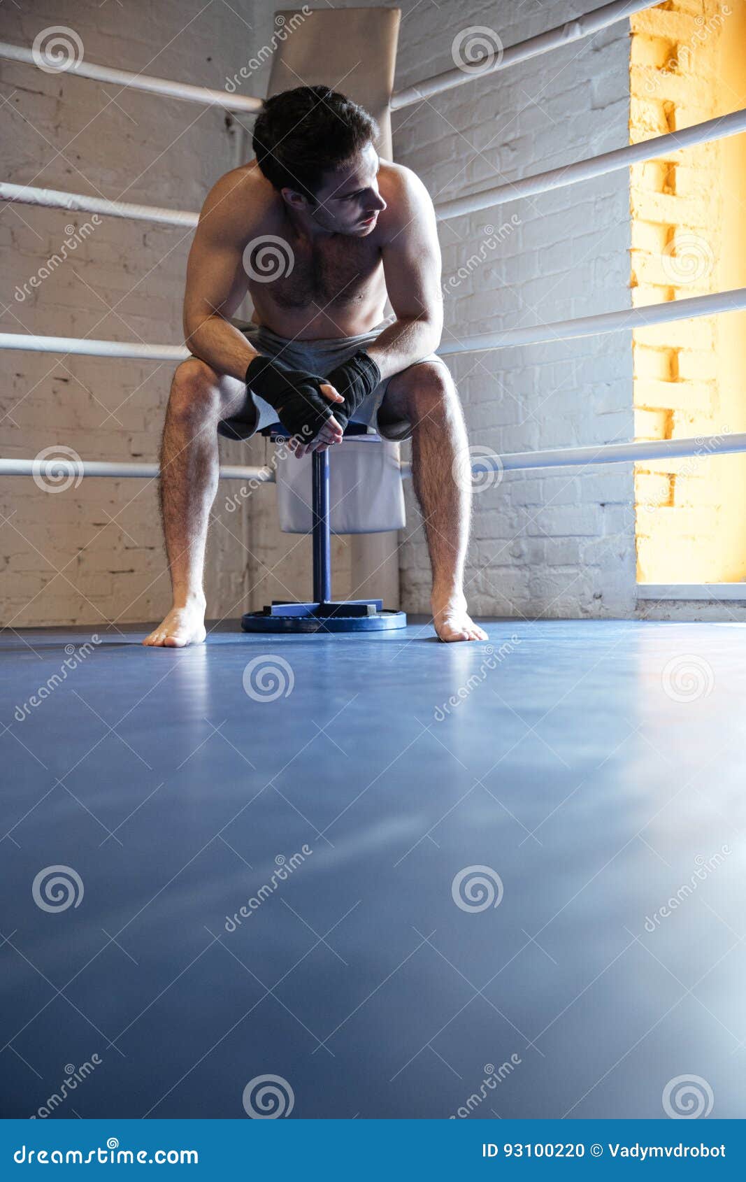 Young Boxer Sitting in the Corner of Boxing Ring Stock Photo - Image of ...
