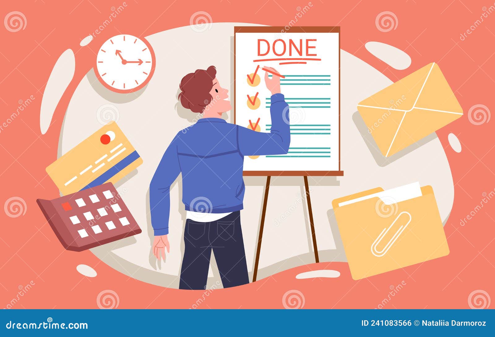 Young Boy Analyzing and Completing Tasks Checklist Stock Vector ...