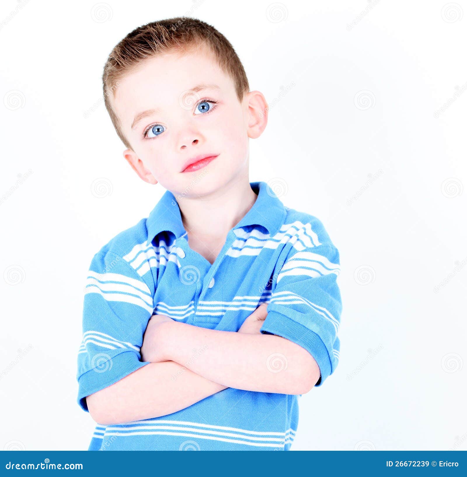 Young Boy with Arms Crossed Isolated Stock Image - Image of unsure ...