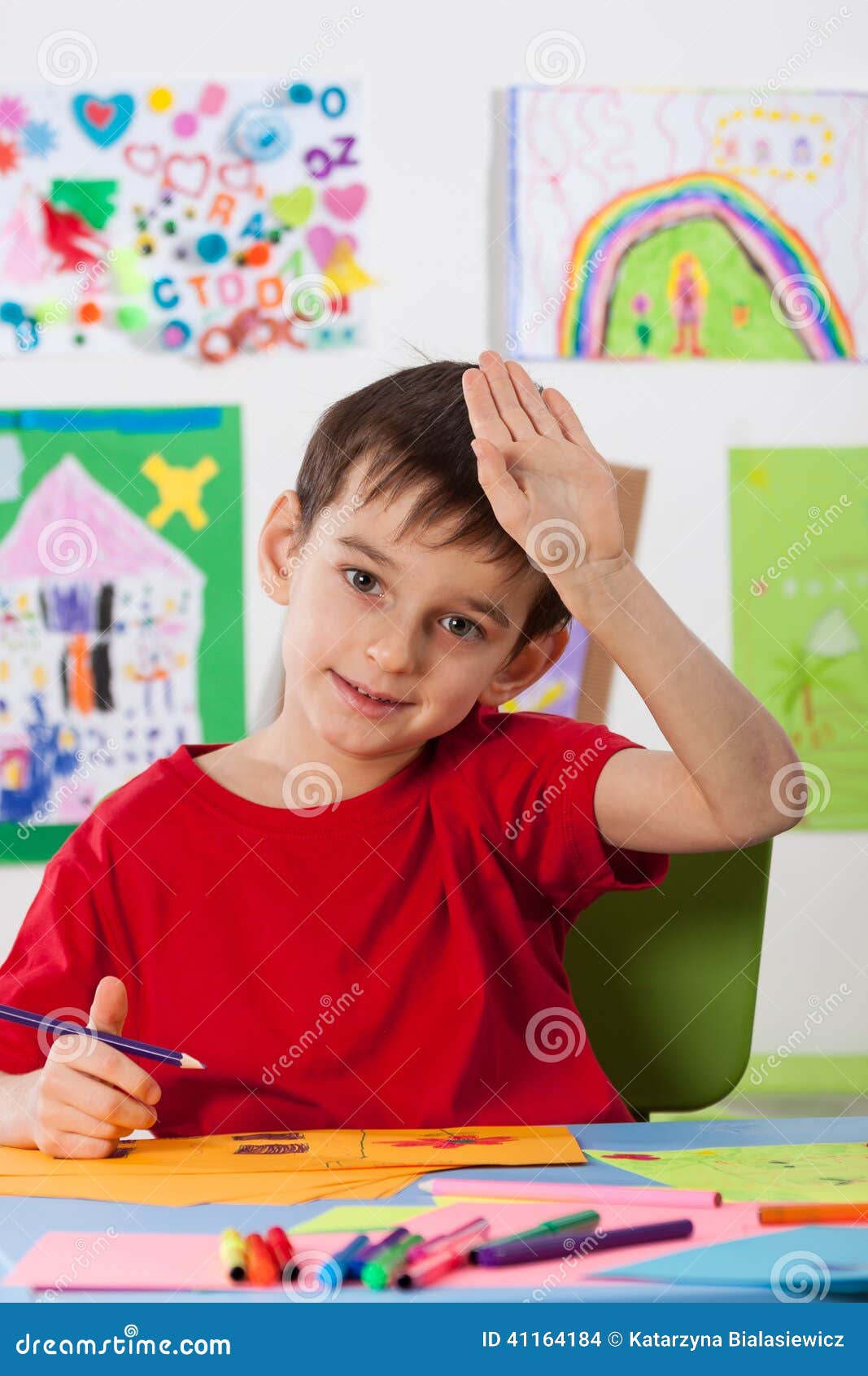 Young Boy in the Art Lesson Stock Photo - Image of learning ...