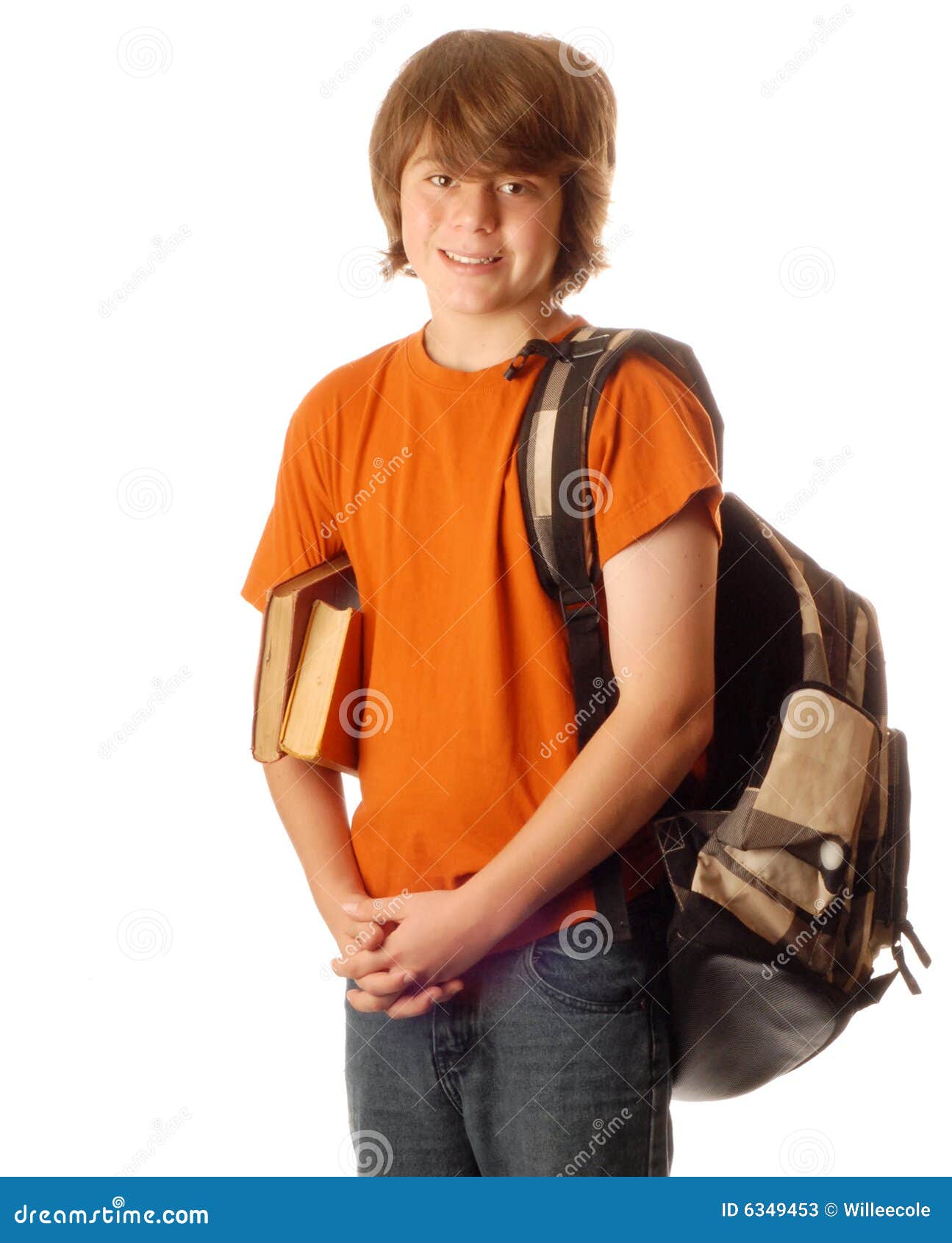 Young boy with backpack stock image. Image of teacher - 6349453
