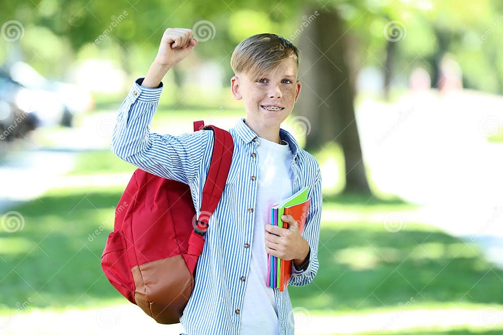 Young boy with backpack stock image. Image of children - 125452845