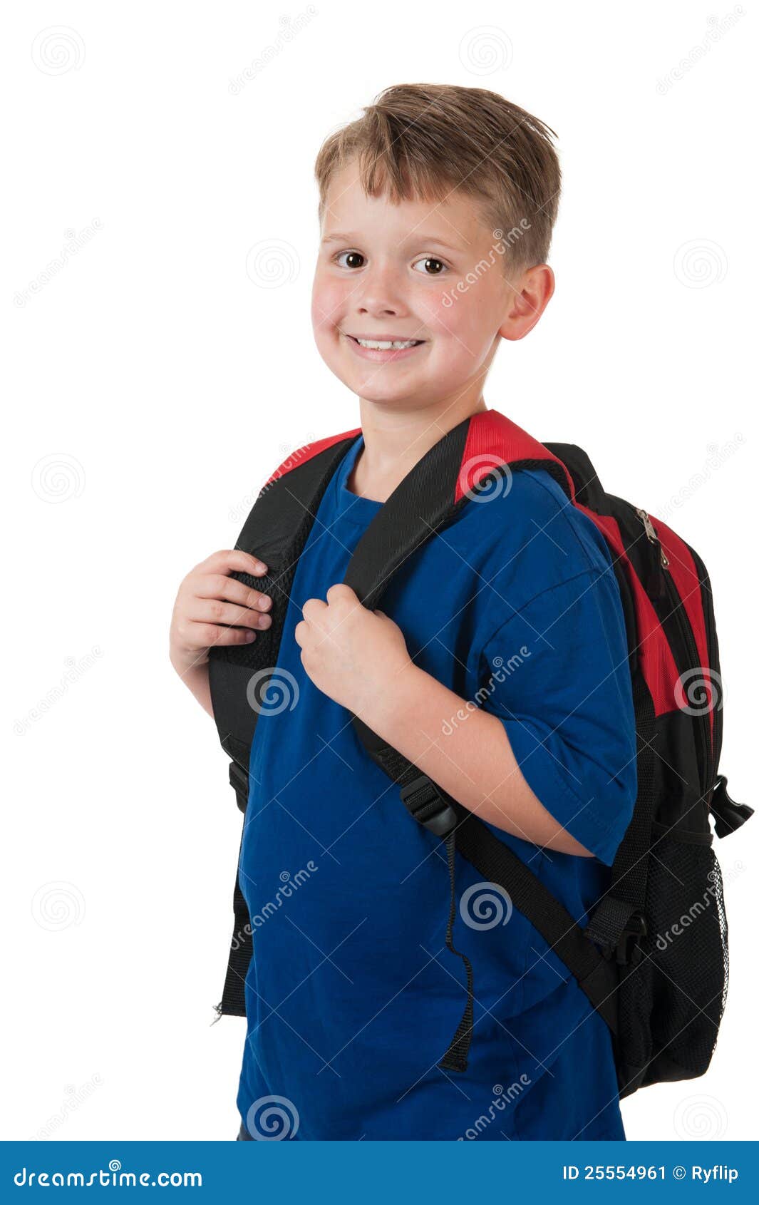 Young Boy with Backpack on White Stock Image - Image of childhood ...