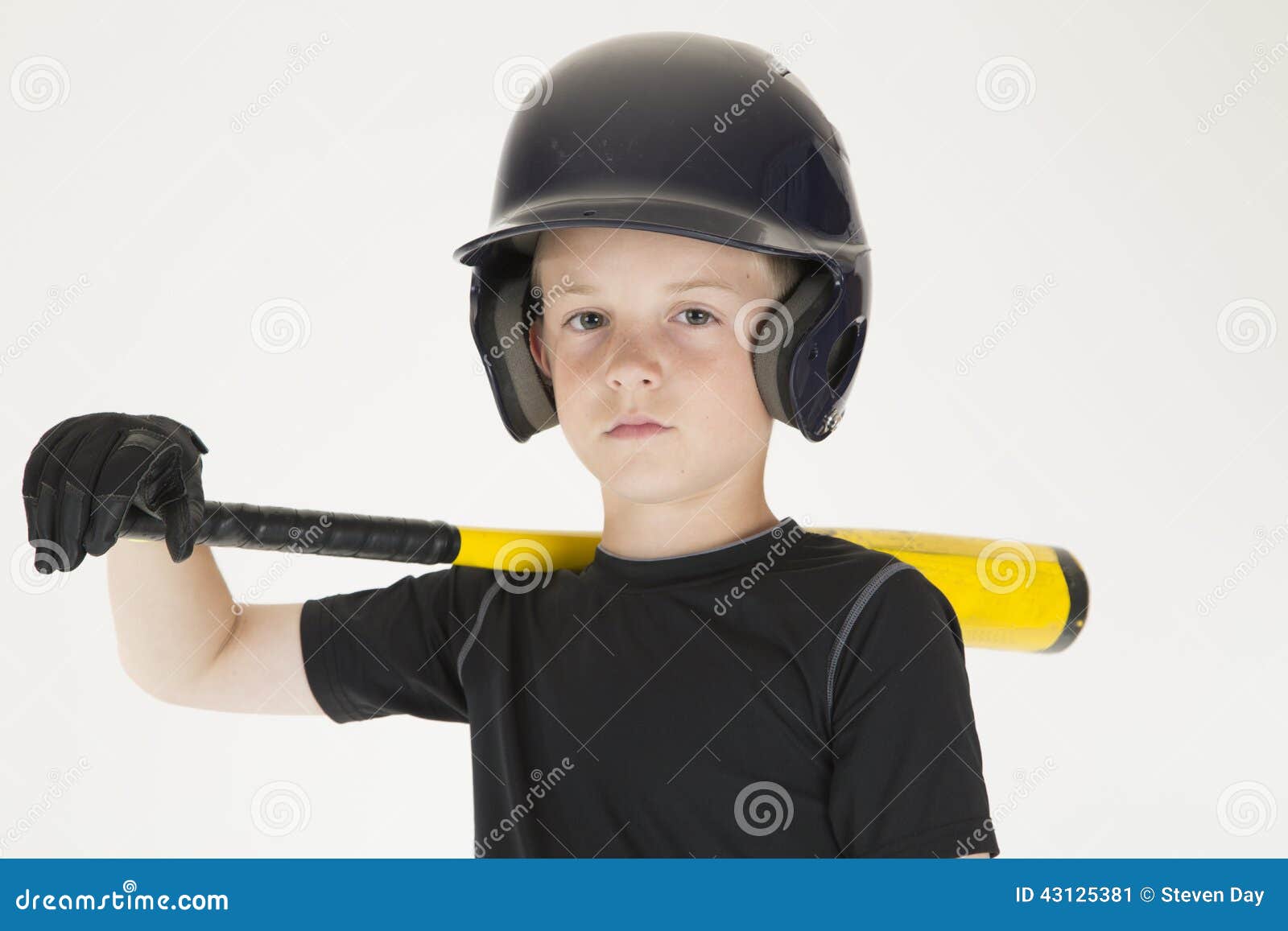 Young Boy Baseball Player Resting Bat on His Shoulder Intense Fa Stock ...