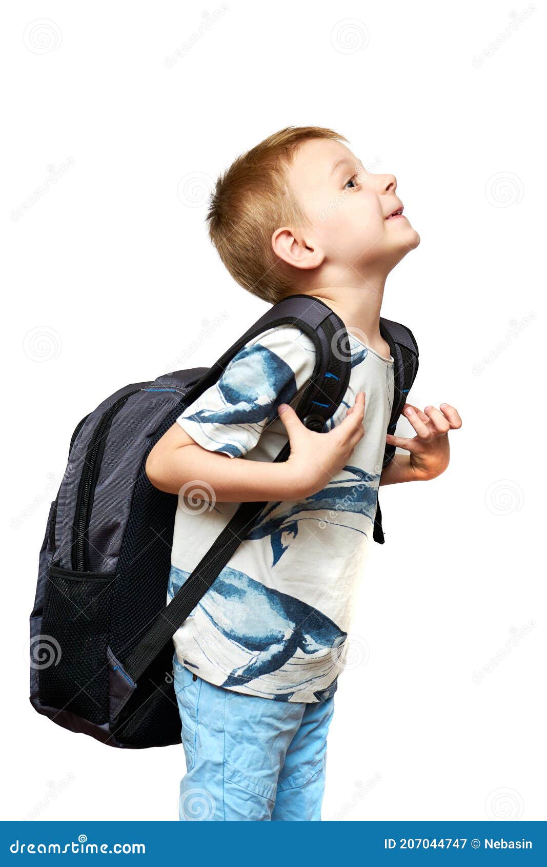Young Boy with a Big Backpack. Sad Facial Expression Stock Image ...