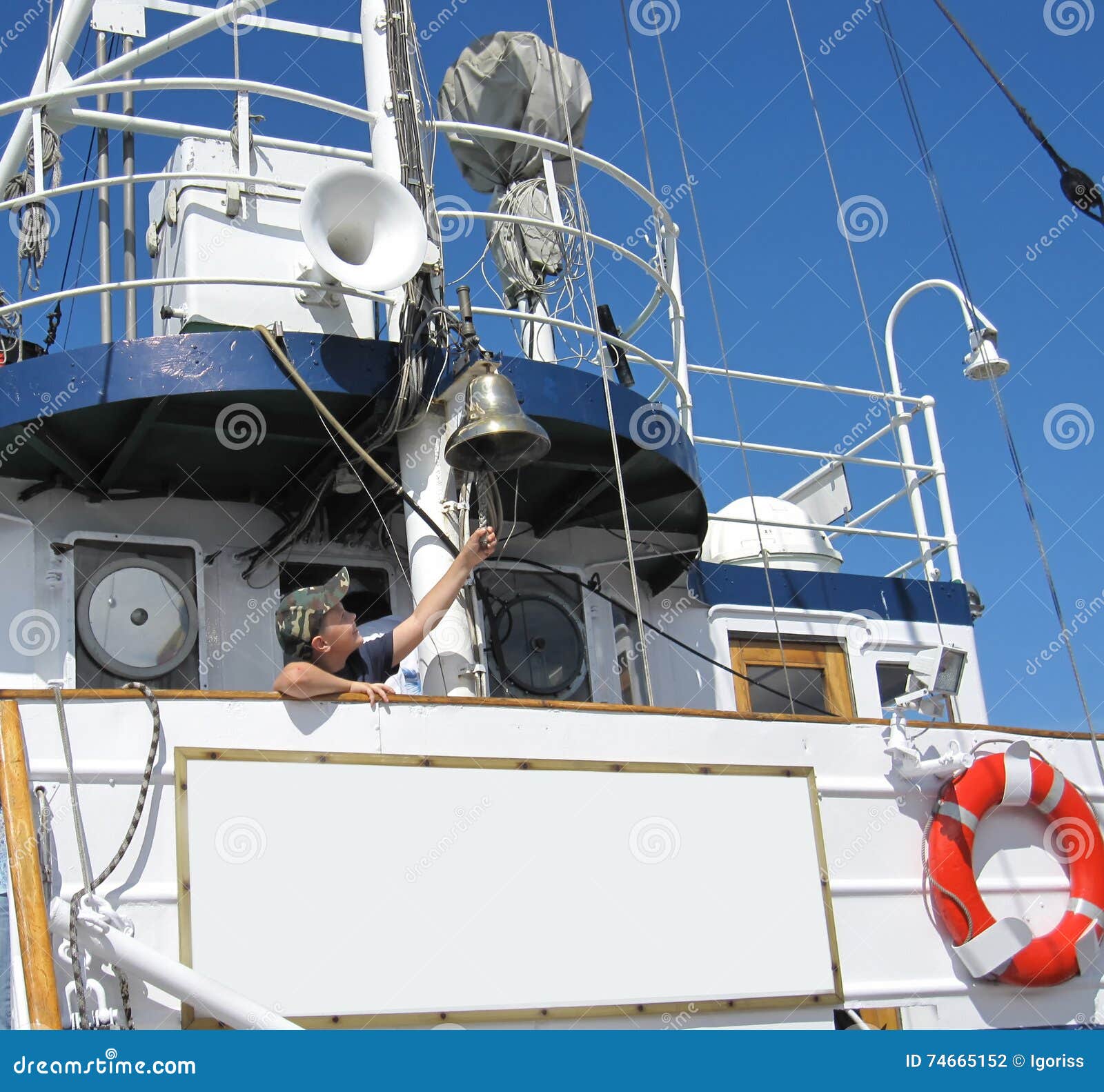 Young Boy on Board the Old Ship Stock Photo - Image of joyful, look ...