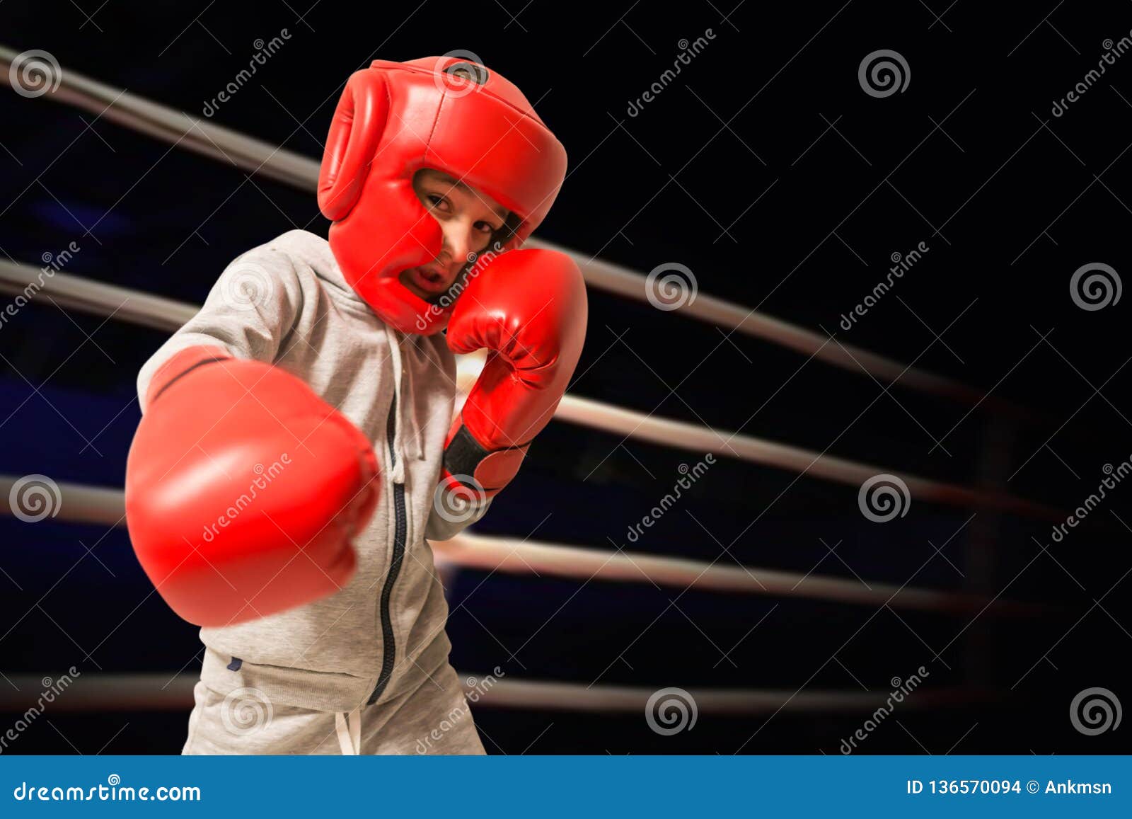 Young Boy Boxer Doing Shadow Boxing Inside a Ring. Practicing Moves at ...