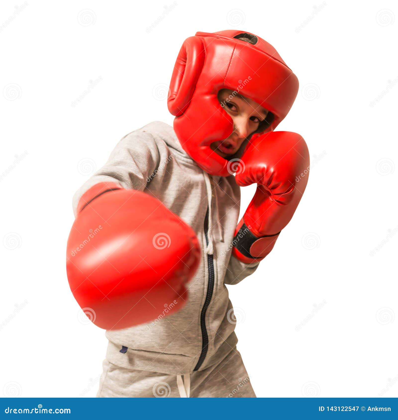 Young Boy Boxer Practicing Punches. Isolated On White Background Stock ...